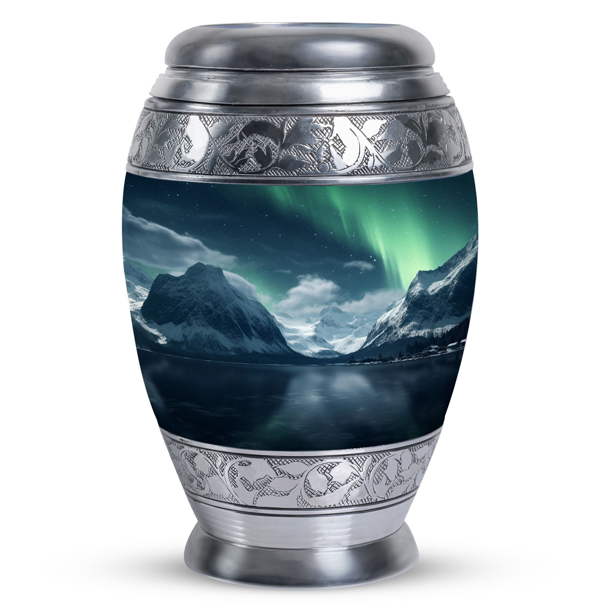 Aurora Borealis Over Snowy Cremation Urns For Human Ashes, Urn For ...