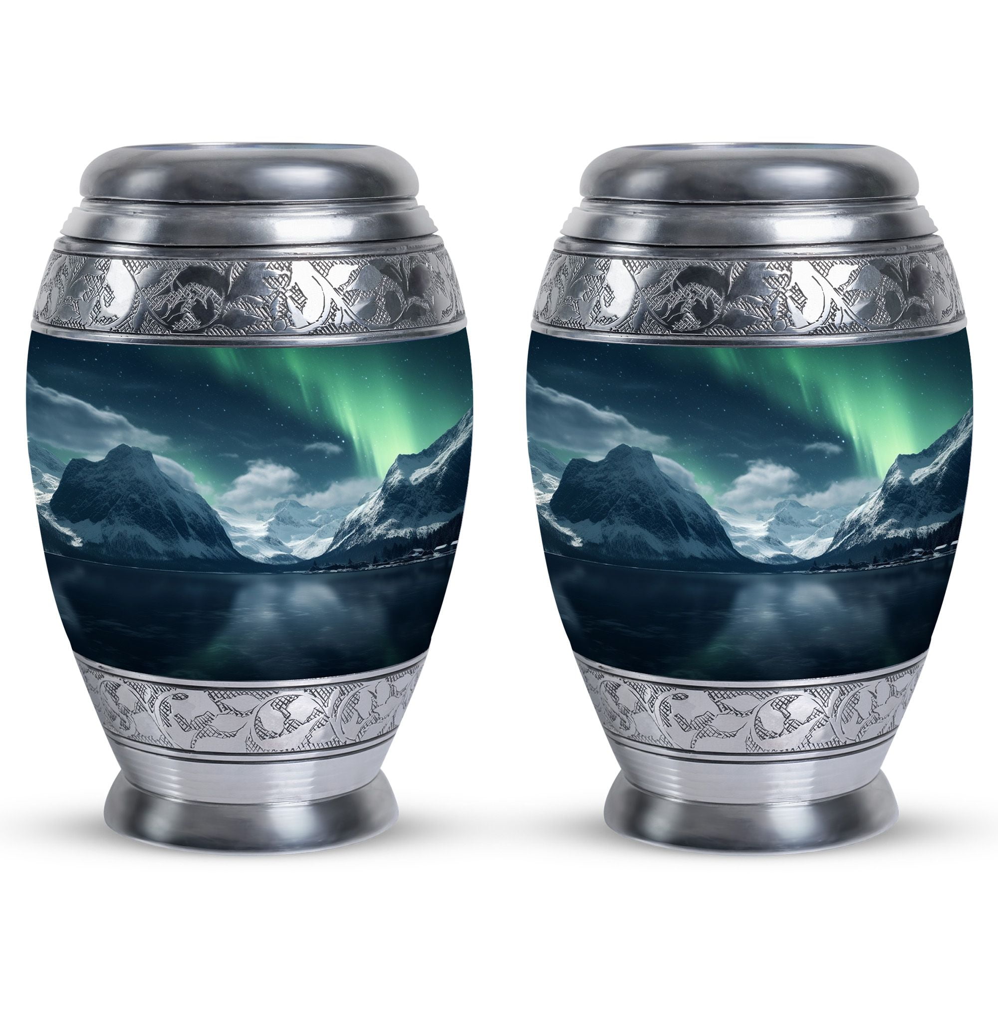 Aurora Borealis Over Snowy Small Cremation Urns, Urn For Ashes For ...