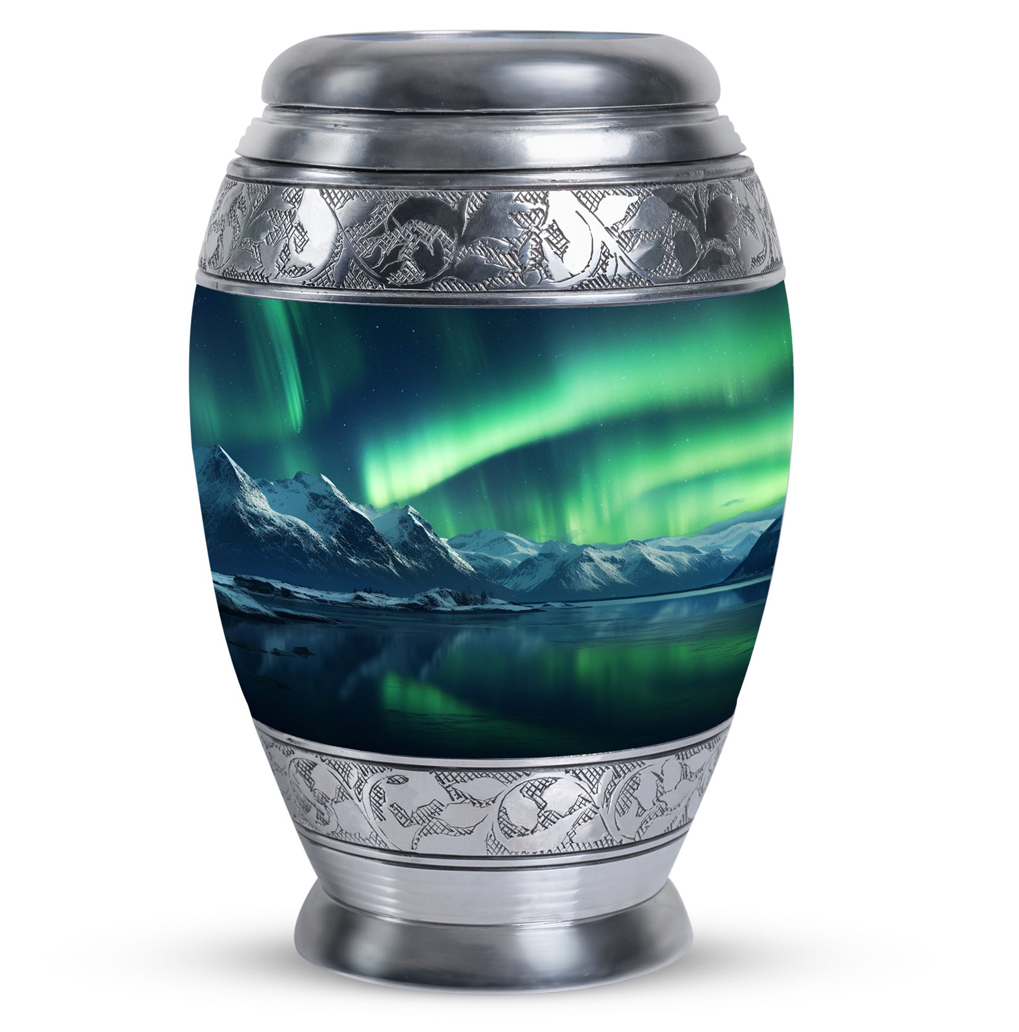 Aurora Borealis Over Snowy Small Memorial Urn, Cremation Urns For ...
