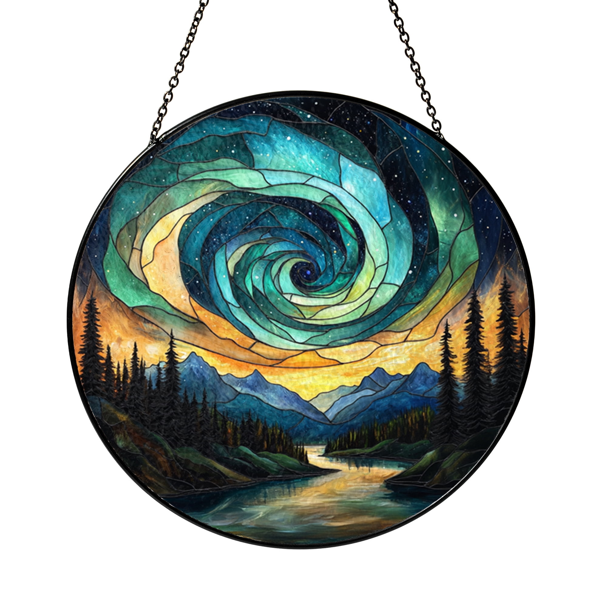 Aurora Borealis Stained Glass Suncatcher Window Hanging, Vibrant Night ...