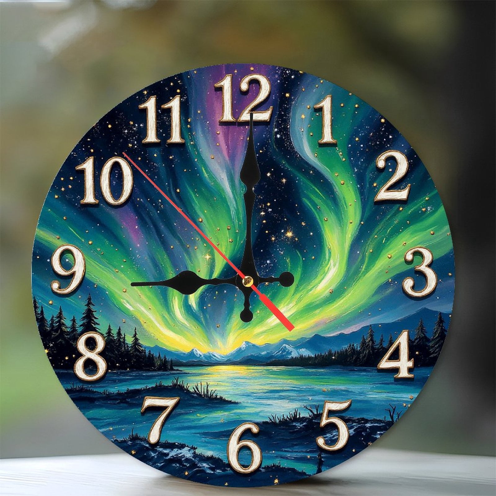 Aurora Borealis Wall Clock Northern Lights Landscape Art 10-Inch Silent ...