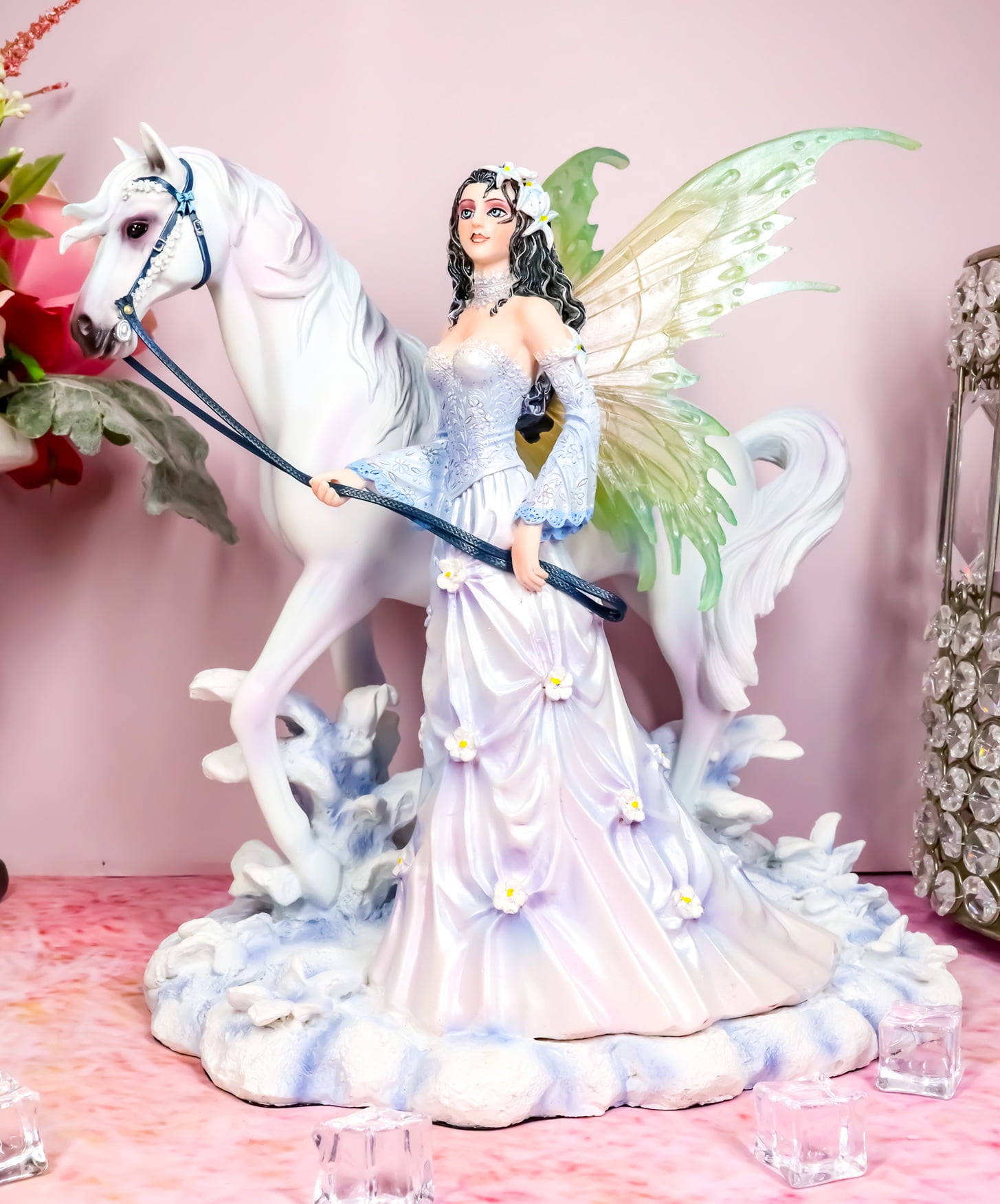 Aurora Borealis Winter Fairy With Sacred White Horse Statue 10"Long Nene Thomas - Walmart.com