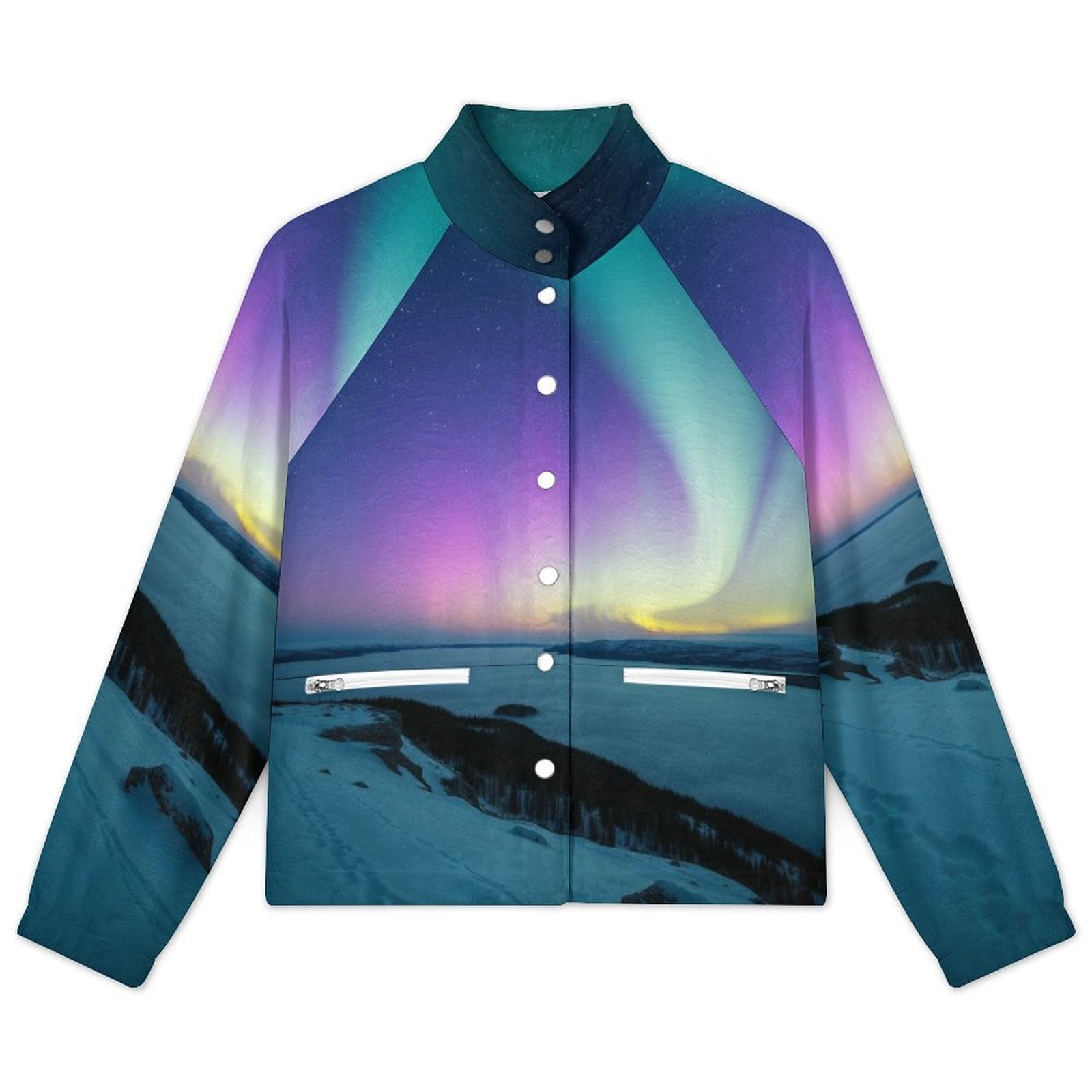 Aurora Borealis Winter Wonderland Fall Winter Women Jacket Stand Collar ...