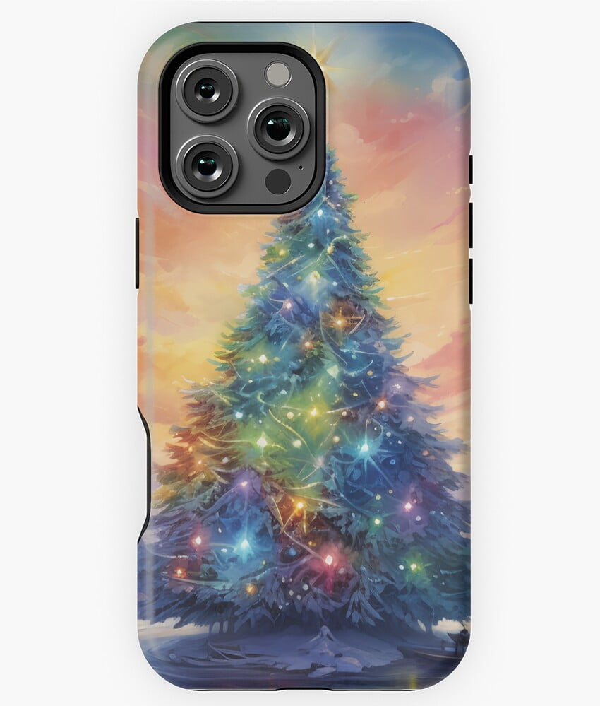 Aurora Borealis and Christmas Tree Phone Case for iPhone 16 15 14 13 12 ...