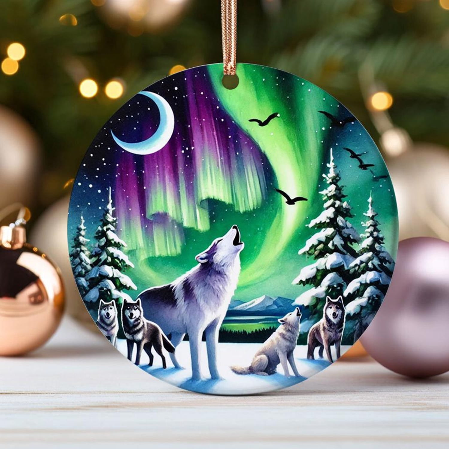 Aurora Borealis with Wolves Ornament Northern Lights Alaska Decor ...