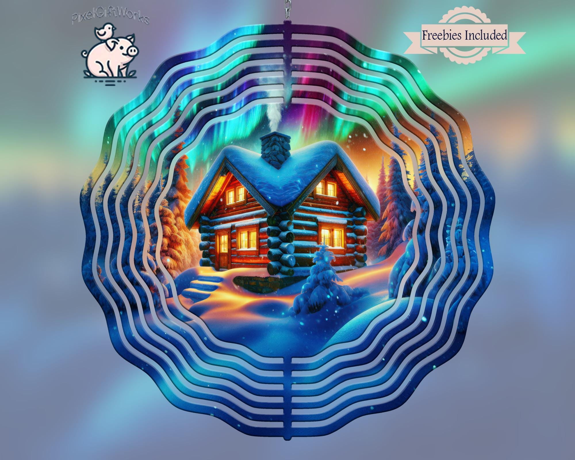 Aurora Cabin Winter 3D Wind Spinner Kinetic Garden Outdoor Art ...