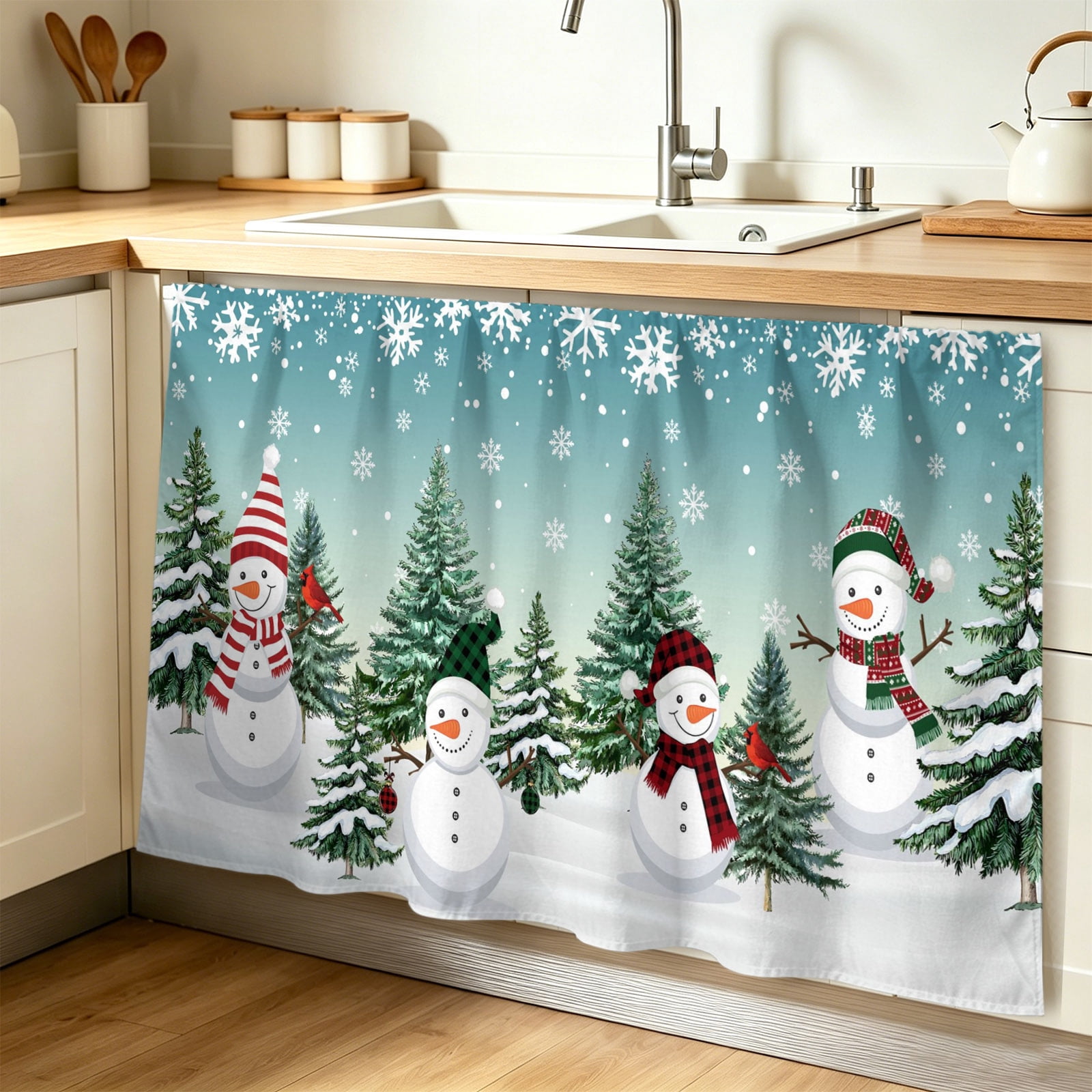 Aurora Christmas Snowman Cabinet Curtain 32"Wx55"L,Dustproof Pantry ...