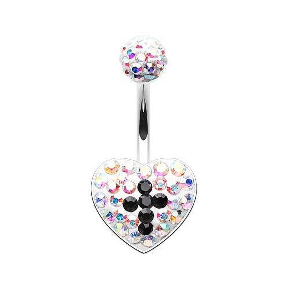 Aurora Cross Heart Multi-Sprinkle Dot Belly Button Ring - Walmart.com