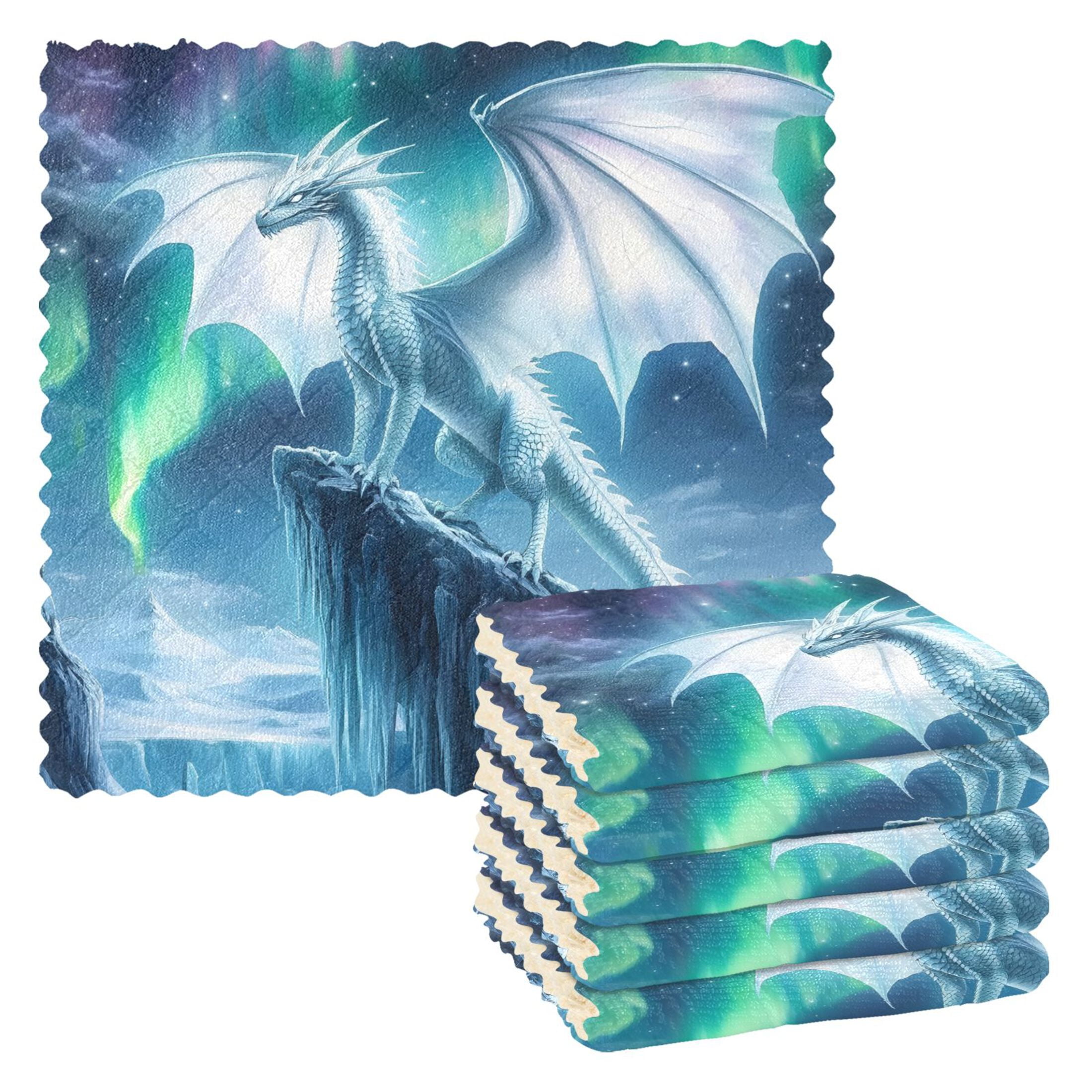 Aurora Dragon Kitchen Cloth Dish Towels for Drying Washing Absorbent ...