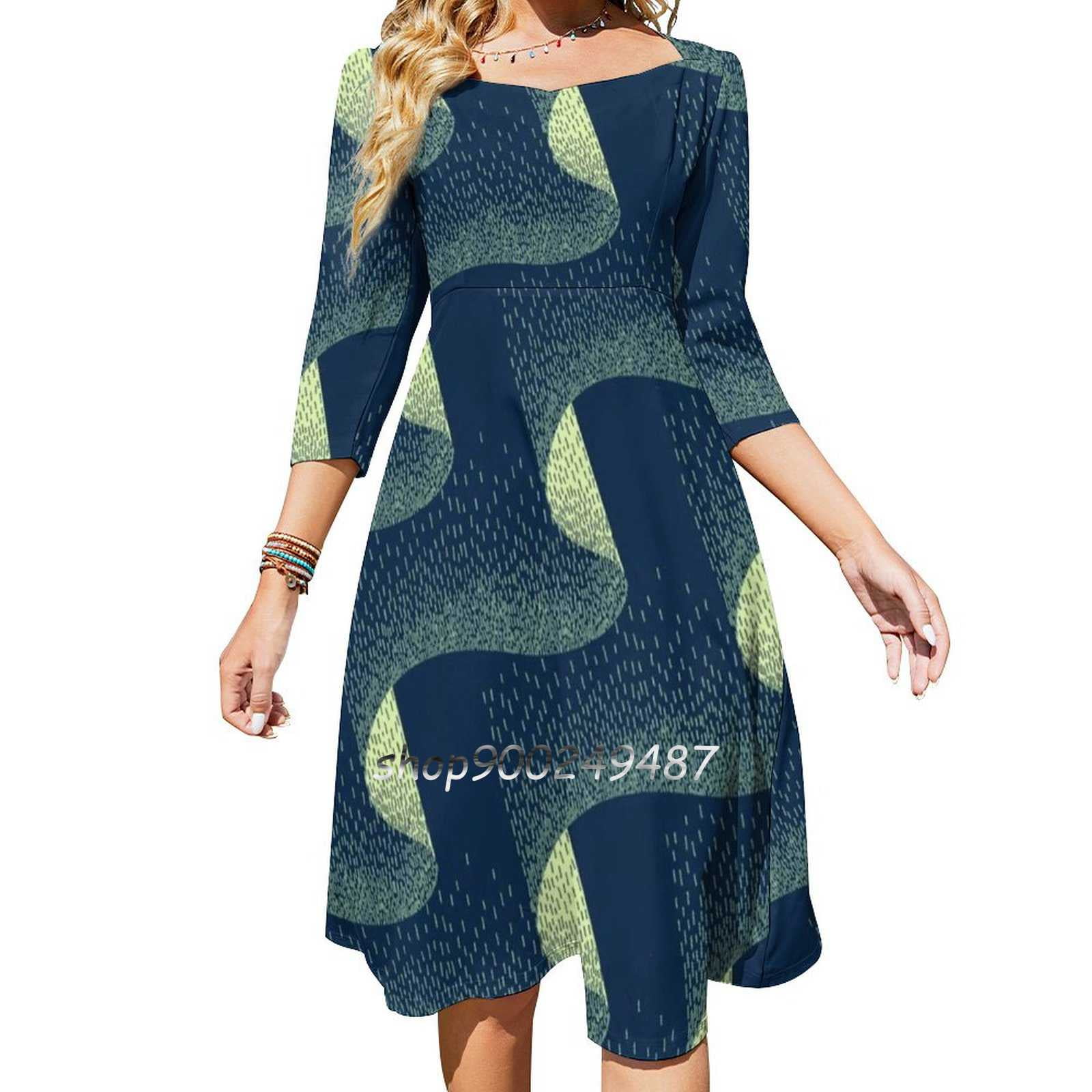 Aurora Embroidery Repeat Pattern Square Neck Dress Cute Loose Print ...