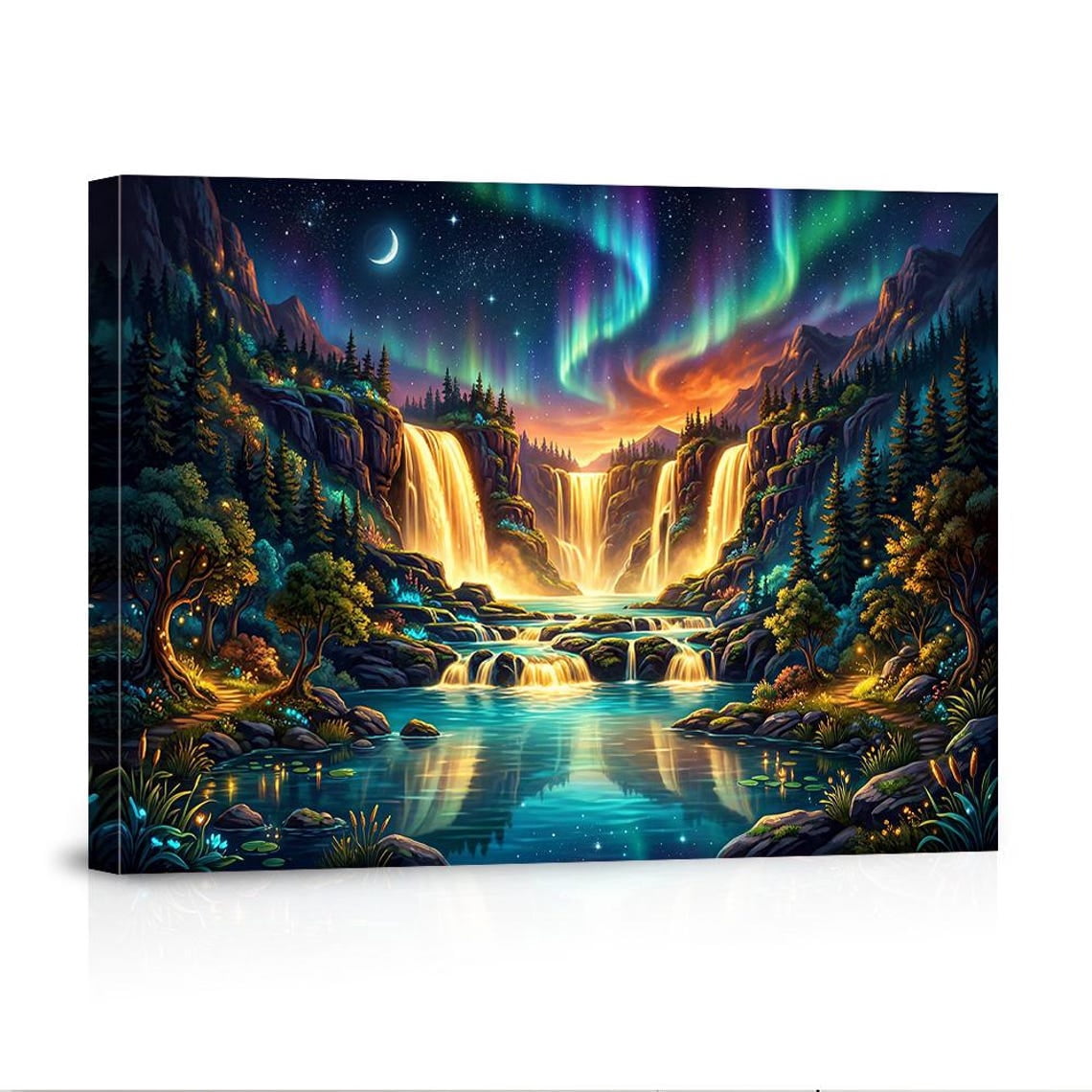 Aurora Falls Magical Night Sky Fairy Tale Landscape Northern Lights ...