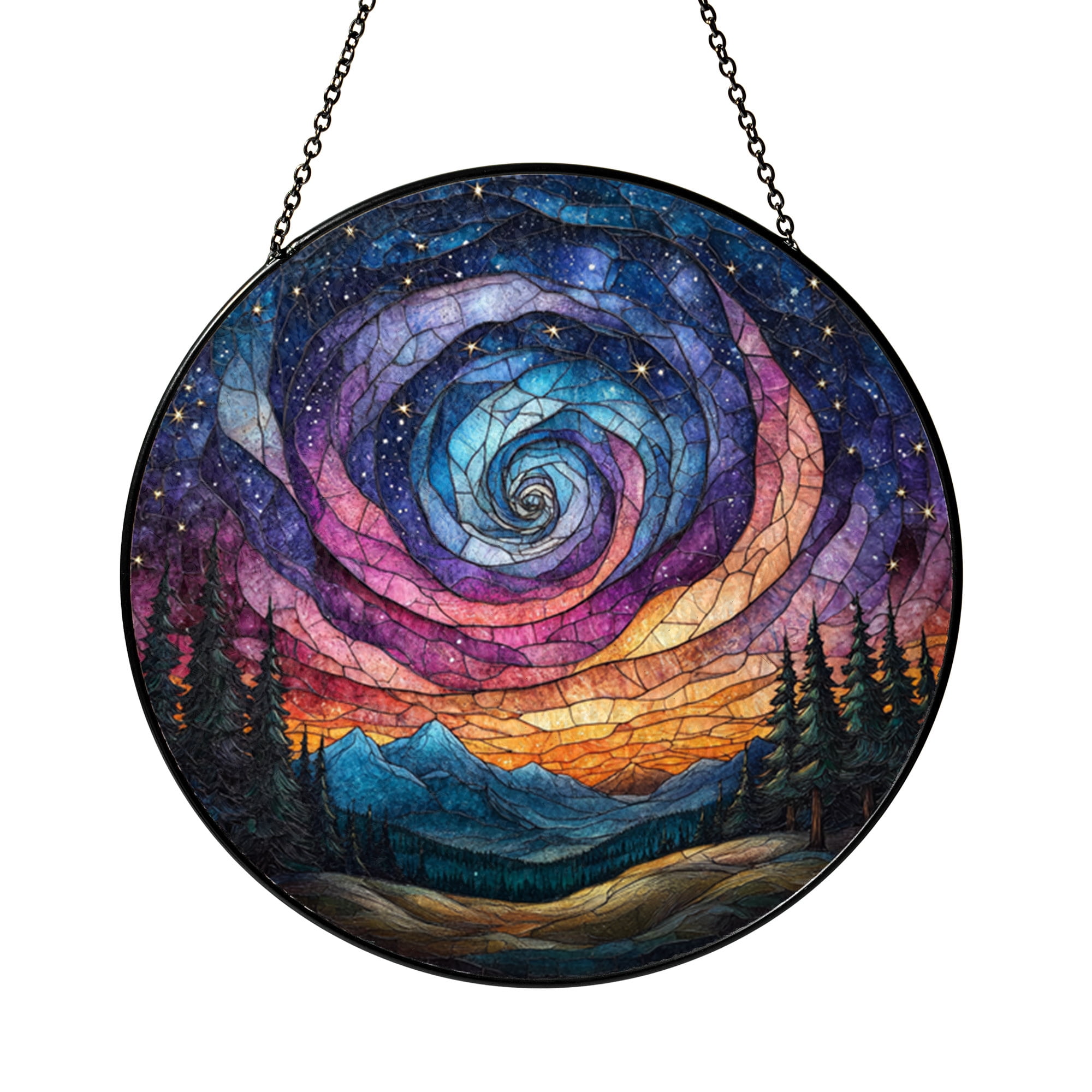 Aurora Forest Stained Glass Suncatcher – Scenic Landscape Window Art ...
