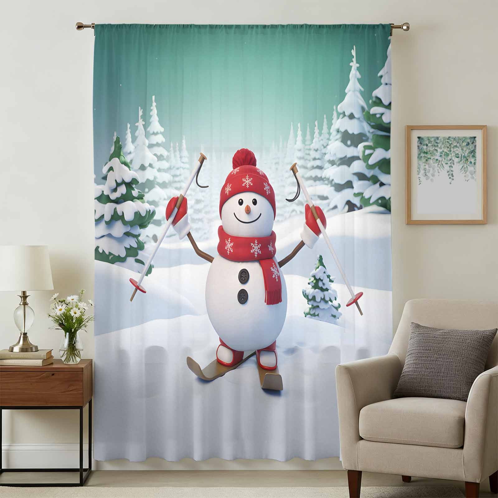 Aurora Green Christmas Sheer Curtains 54" Long for Bedroom, Winter ...