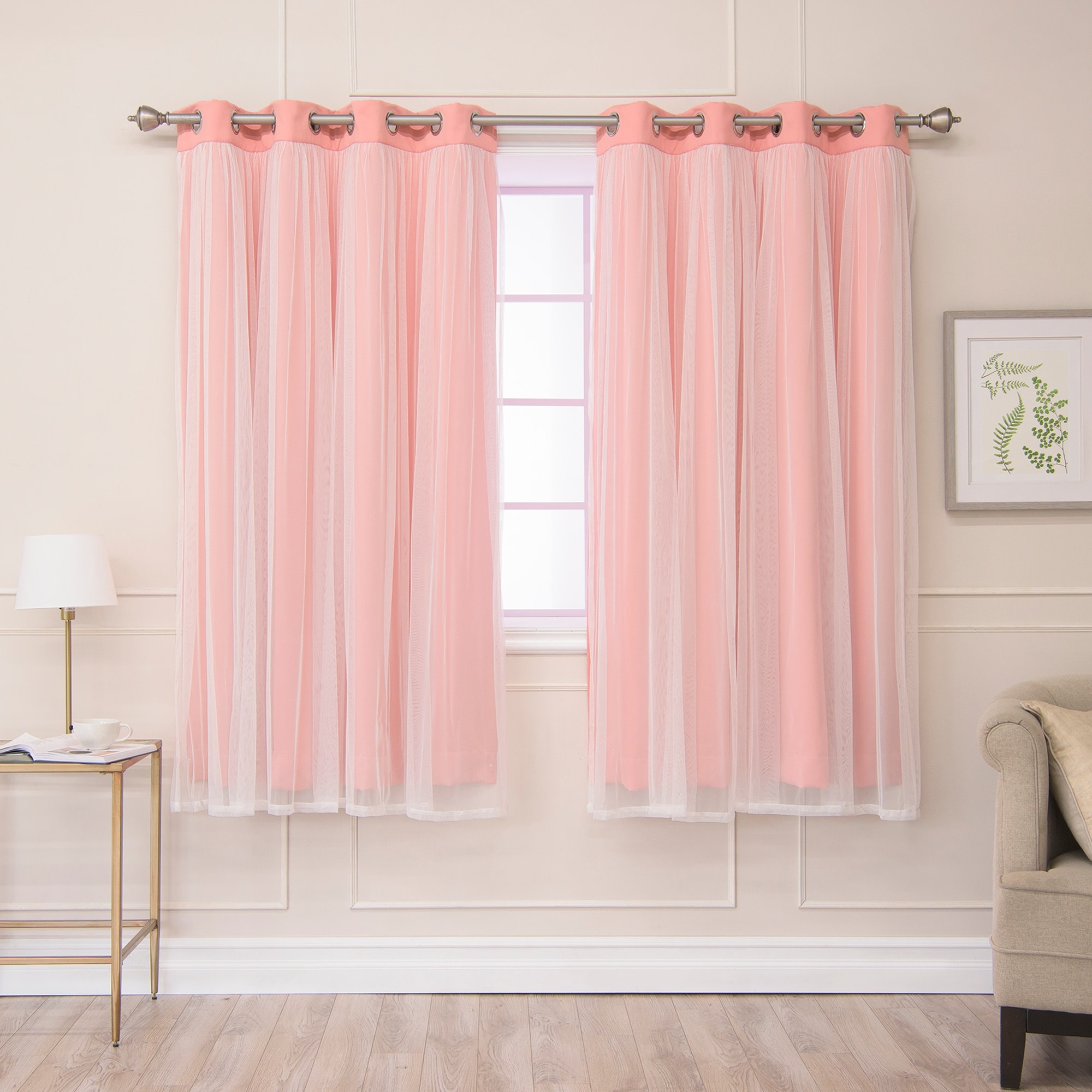 Aurora Home Gathered Tulle Overlay Blackout Curtain Panel Pair Coral 52 ...