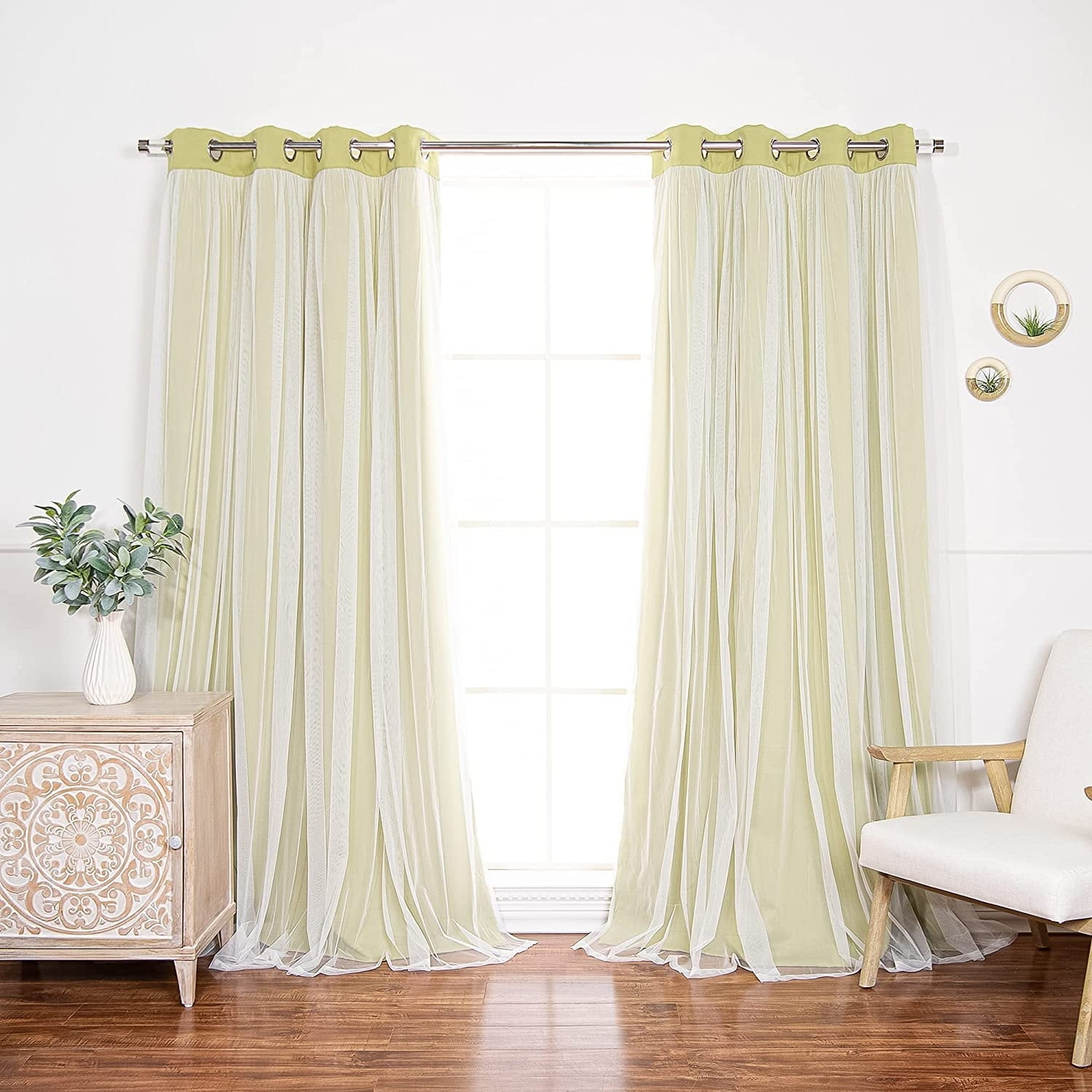Aurora Home Gathered Tulle Overlay Blackout Curtain Panel Pair Sage 52 ...