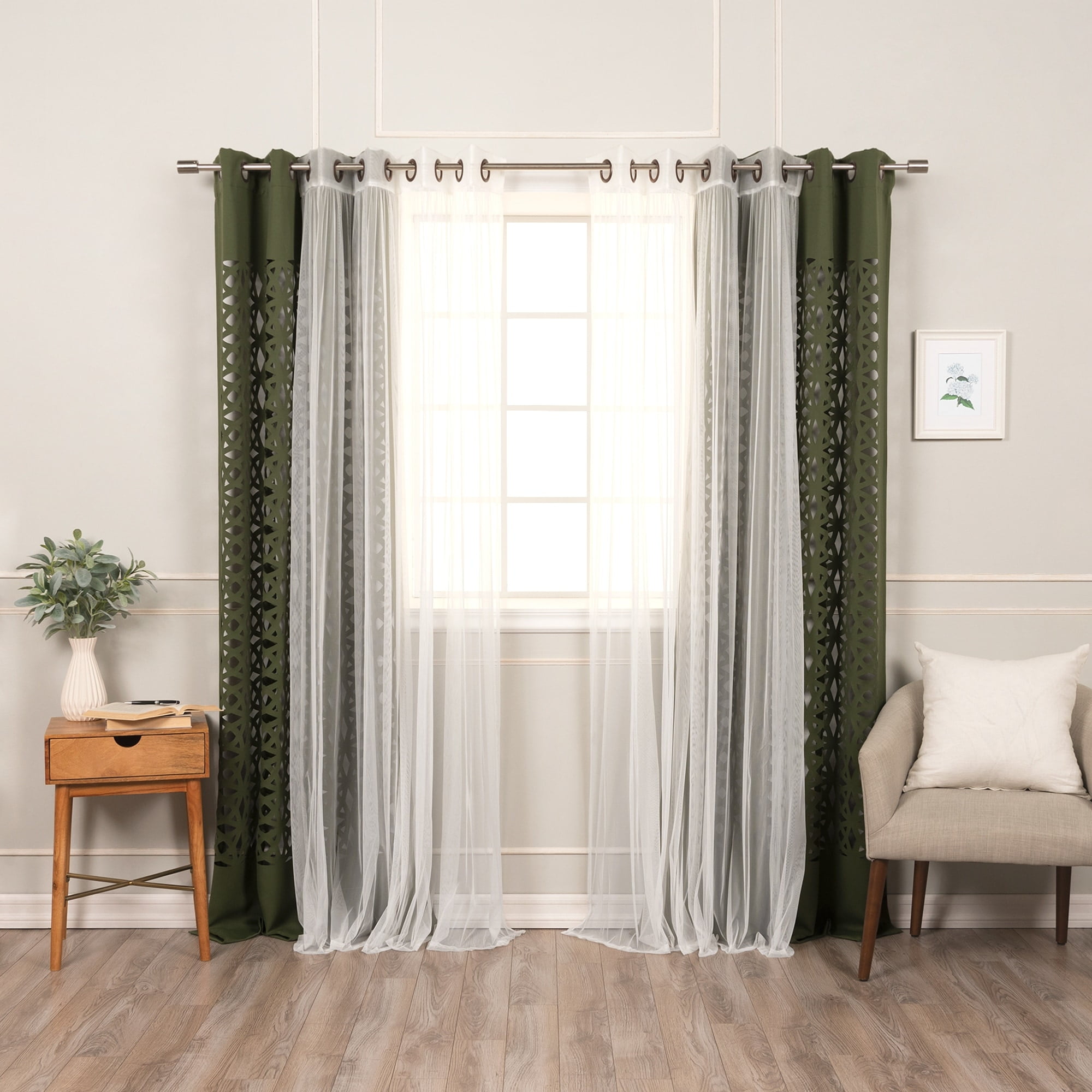 Aurora Home Mix & Match Trellis Cut Out Curtains Moss - Walmart.com