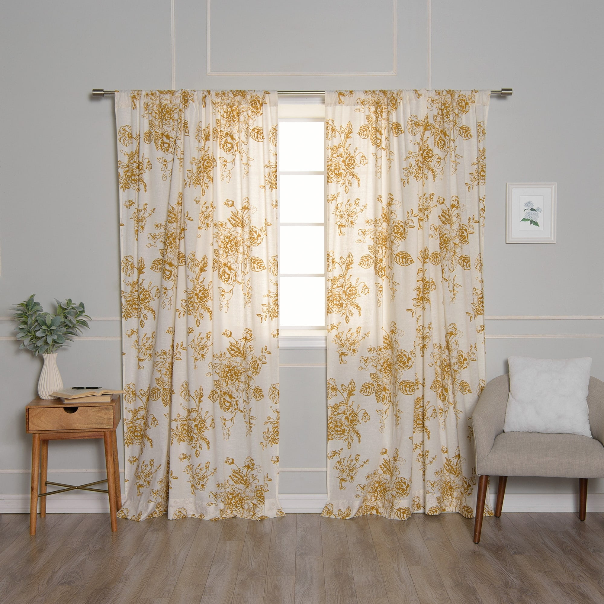 Aurora Home Rose & Wildflower Cotton Curtains - 84 Mustard - Walmart.com