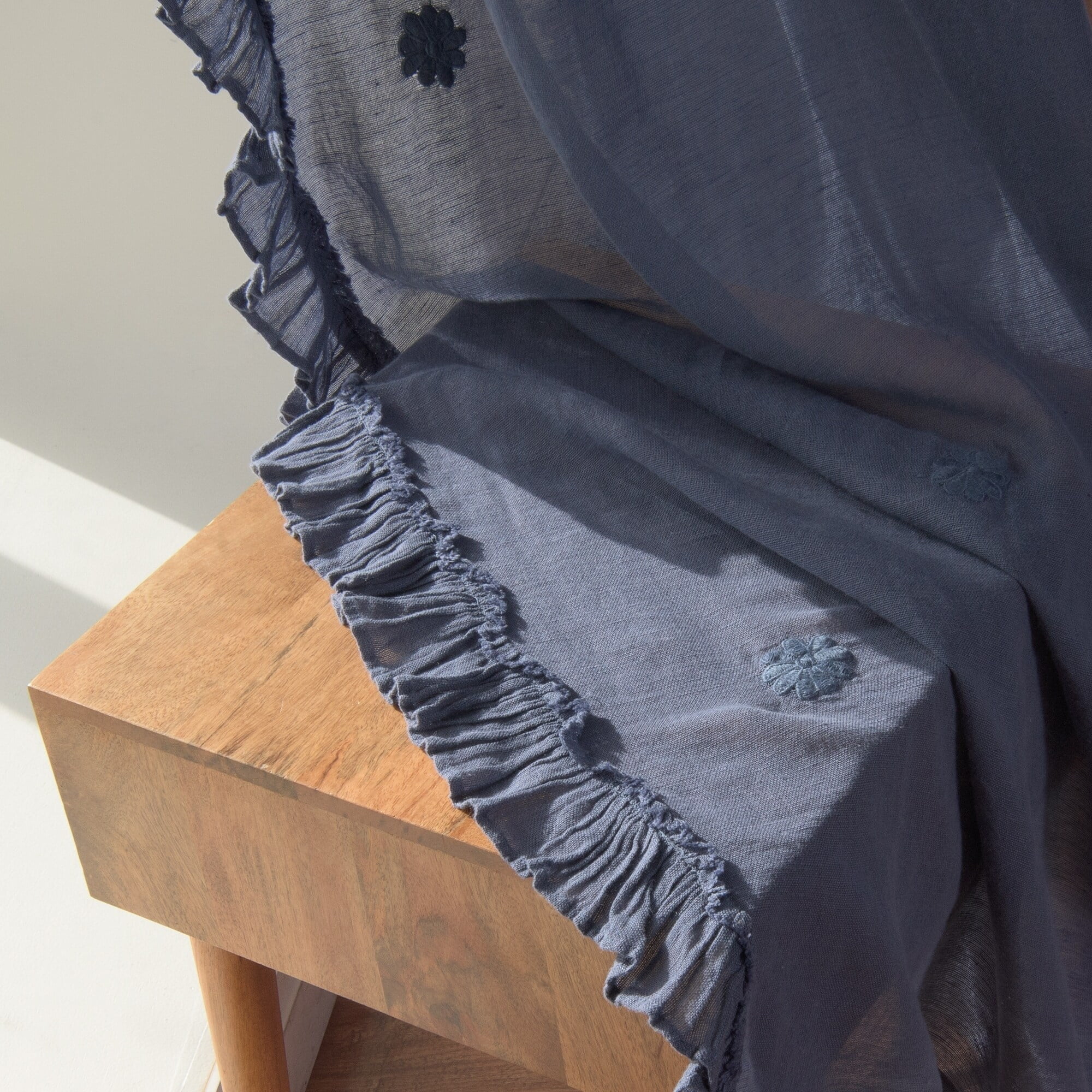 Aurora Home Sheer Side Ruffle French Linen Single Curtain Panel Indigo ...