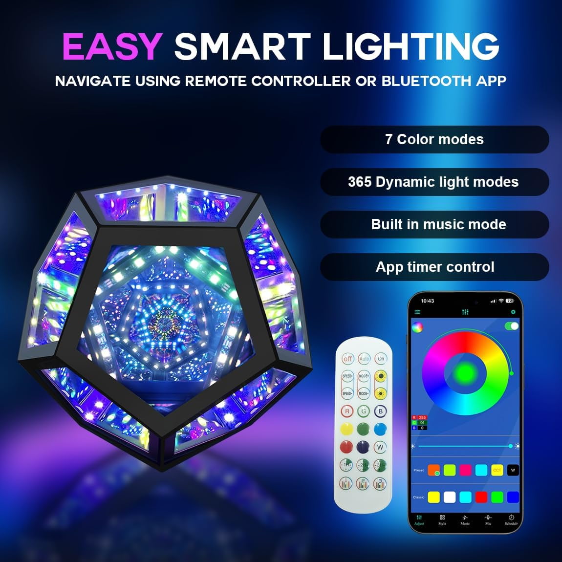 Aurora Infinity Dodecahedron Mirror Light, USB Powered, Infinity Lamp ...
