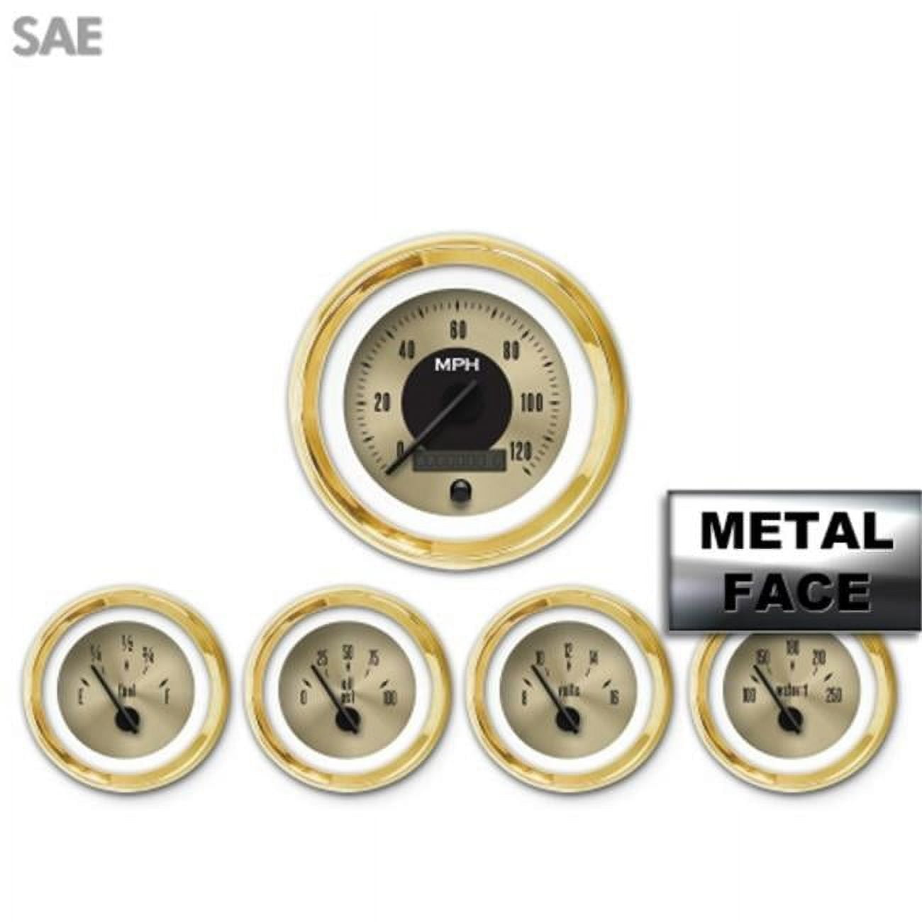 Aurora Instruments 5 Gauge Set - SAE American Classic Gold VIII, Black ...
