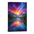 Aurora Lake Fantasy Space Mountain Landscape Colorful Sunset Reflection ...