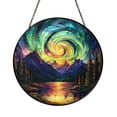 Aurora Landscape Stained Glass Suncatcher Window Decor, Round Mountain ...