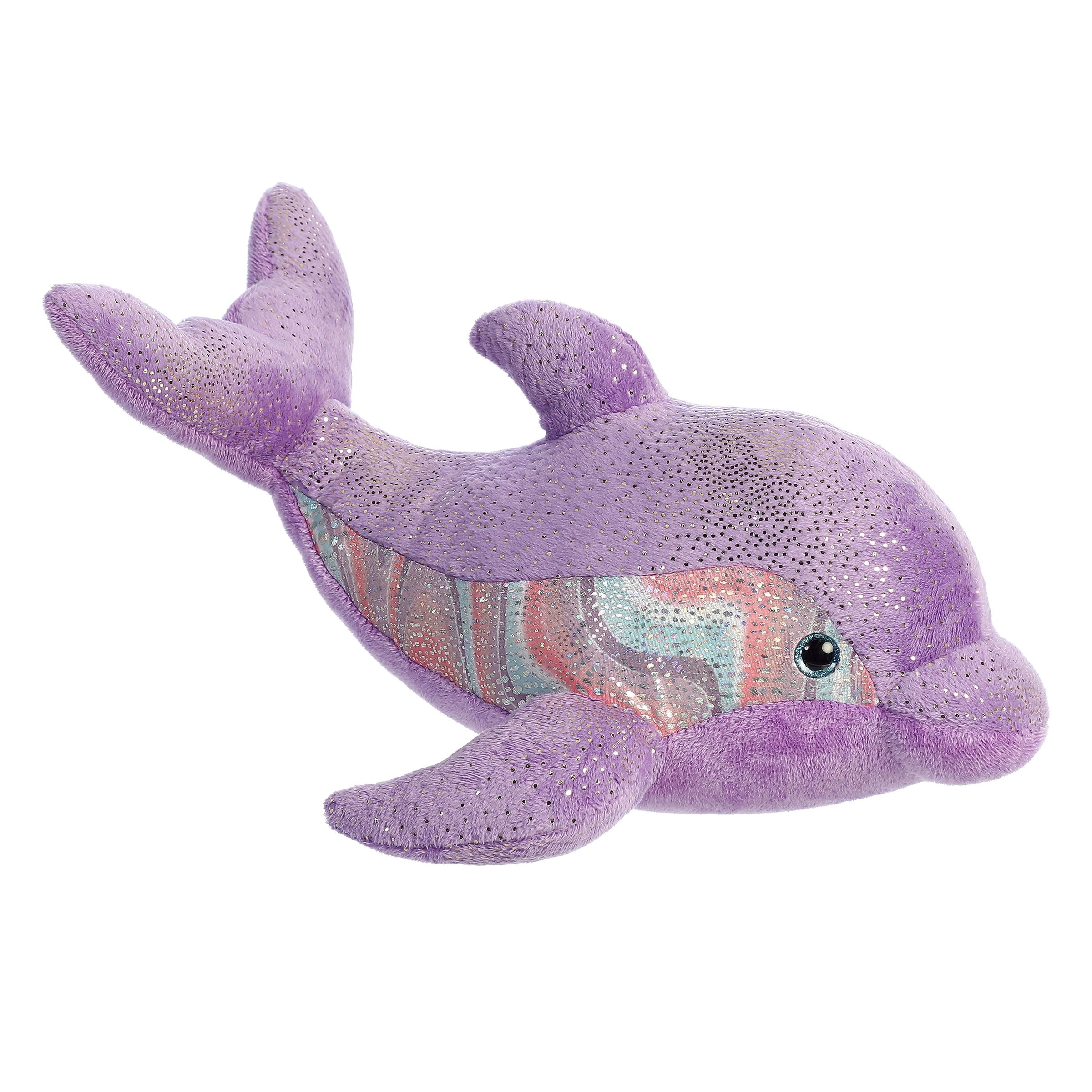 AURORA 12" Purple Dolphin Plush, Colorful Sequins, Realistic Design ...