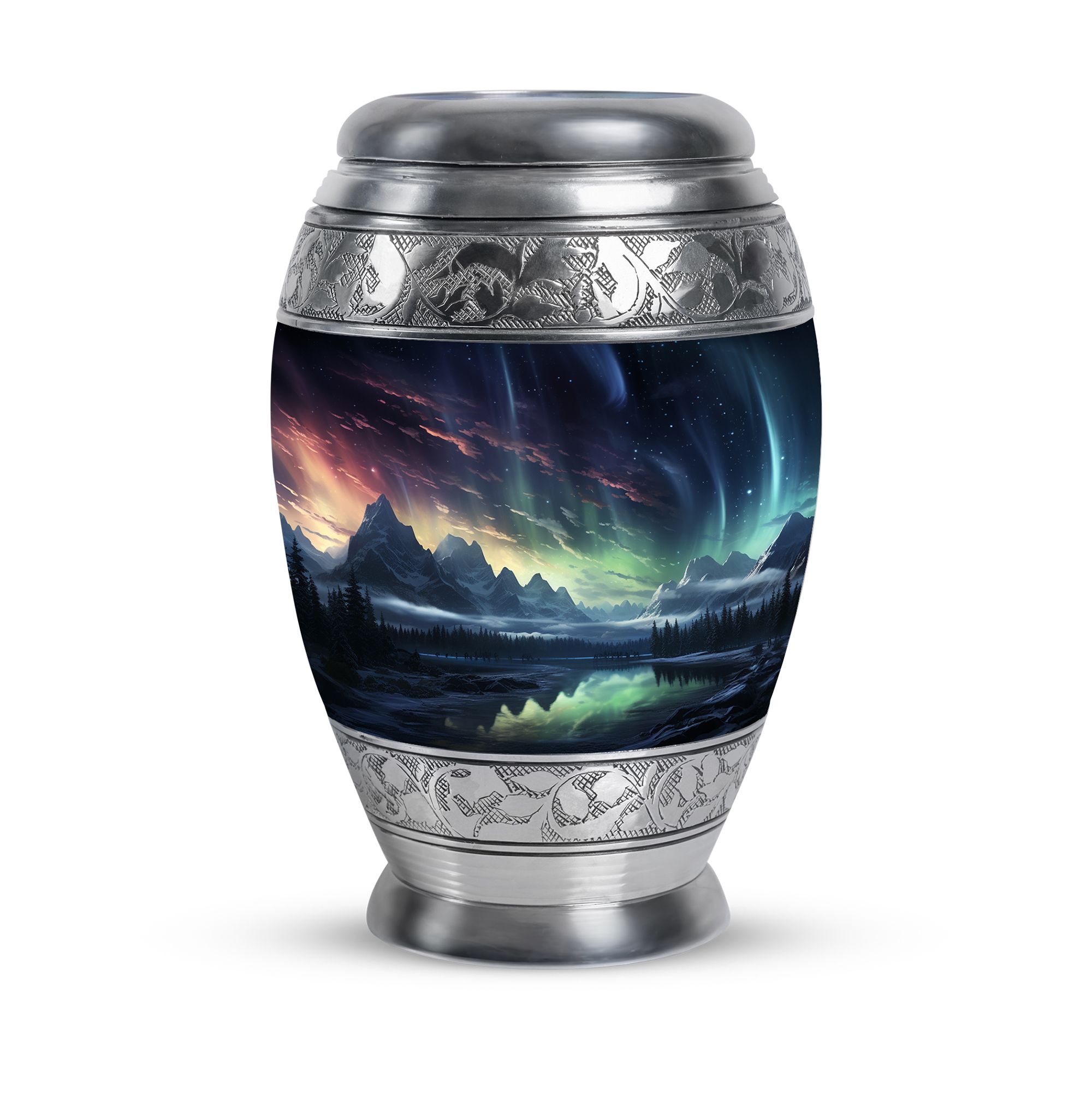 Aurora Miracles Over Mountain Wilderness - Elegant Large Urn For Adult ...