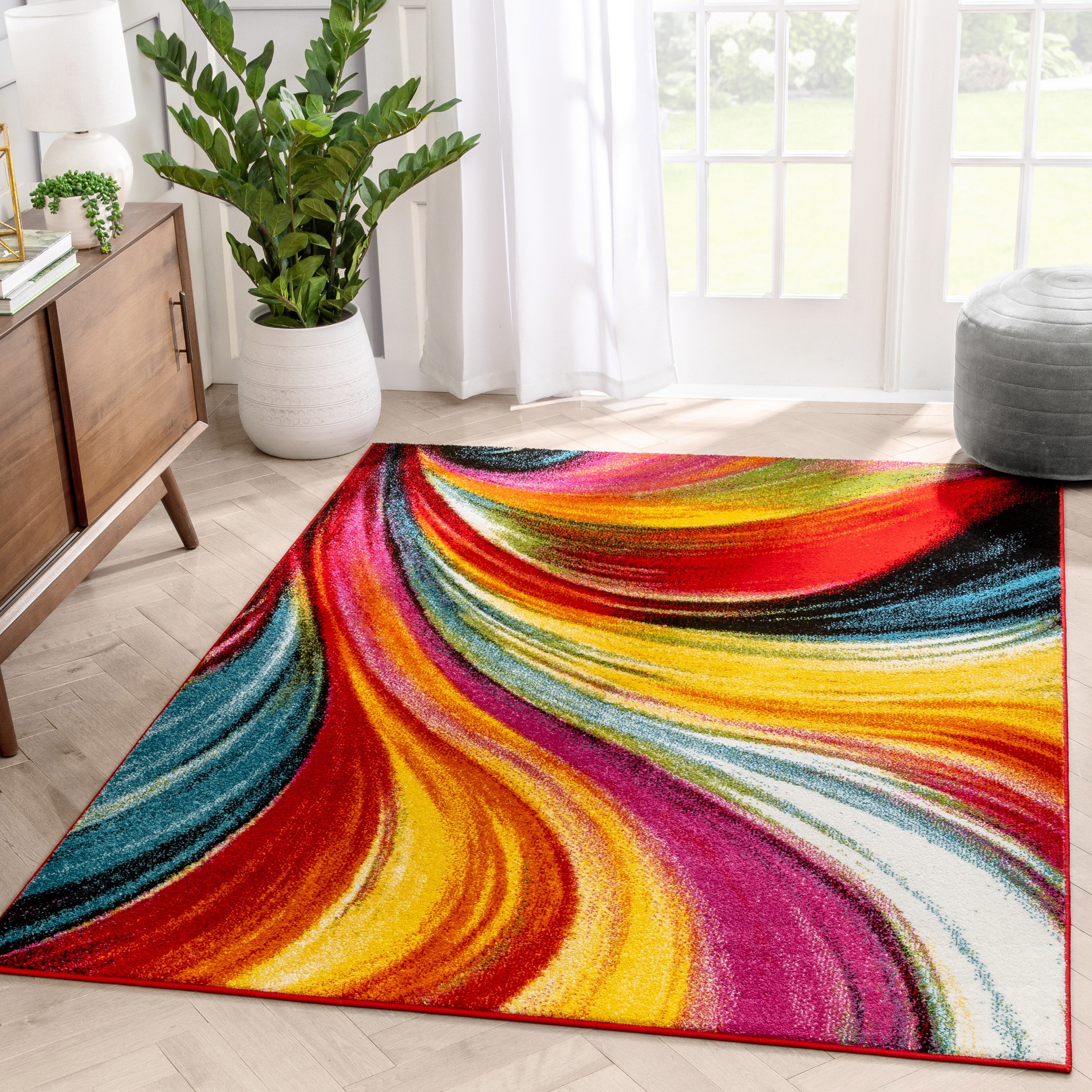 Aurora Multi Red Yellow Orange Swirl Lines Modern Geometric Abstract ...