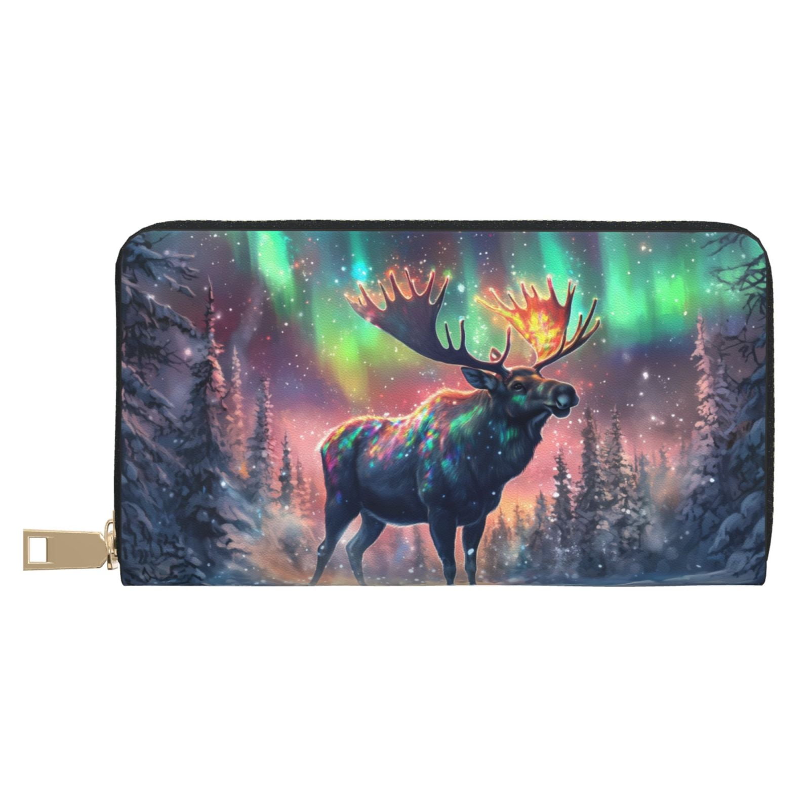 Aurora Mystical Winter Moose Wallet Women, Leather Bifold Multi Card ...