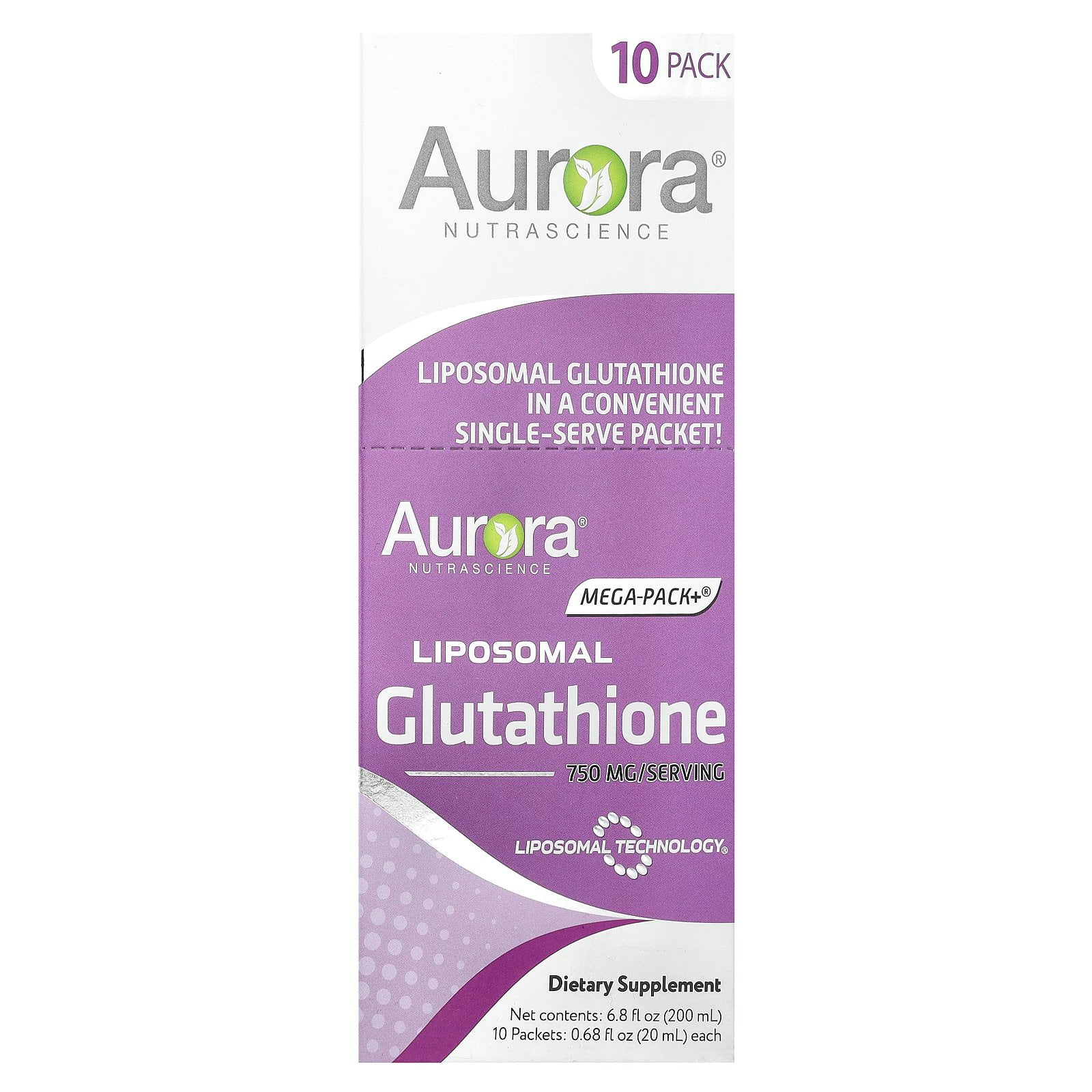 Aurora Nutrascience Mega-Pack+®, Liposomal Glutathione, 10 Packets, 0. ...