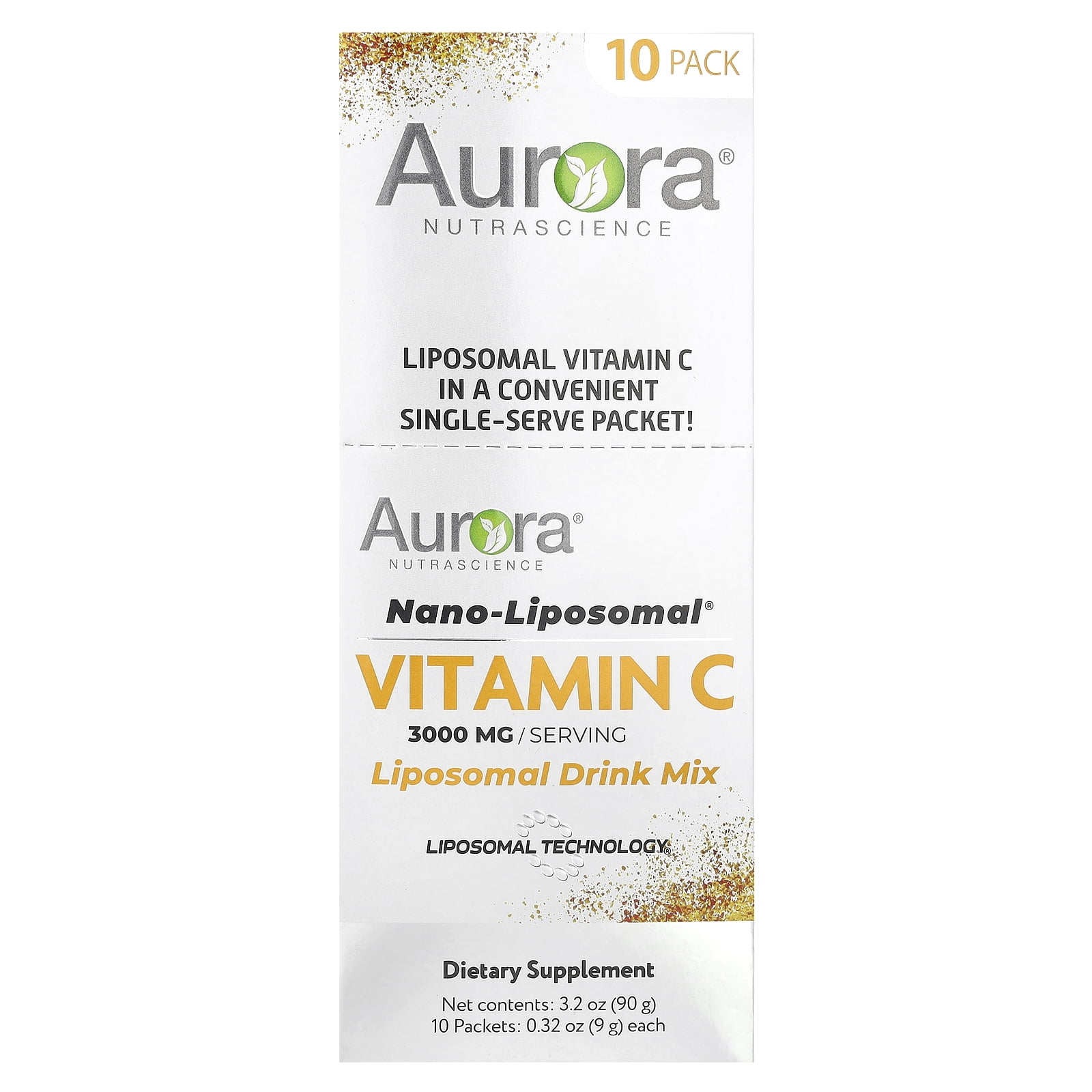 Aurora Nutrascience Nano-Liposomal®, Vitamin C, Liposomal Drink Mix, 10 Packets, 0.32 oz (9 g ...