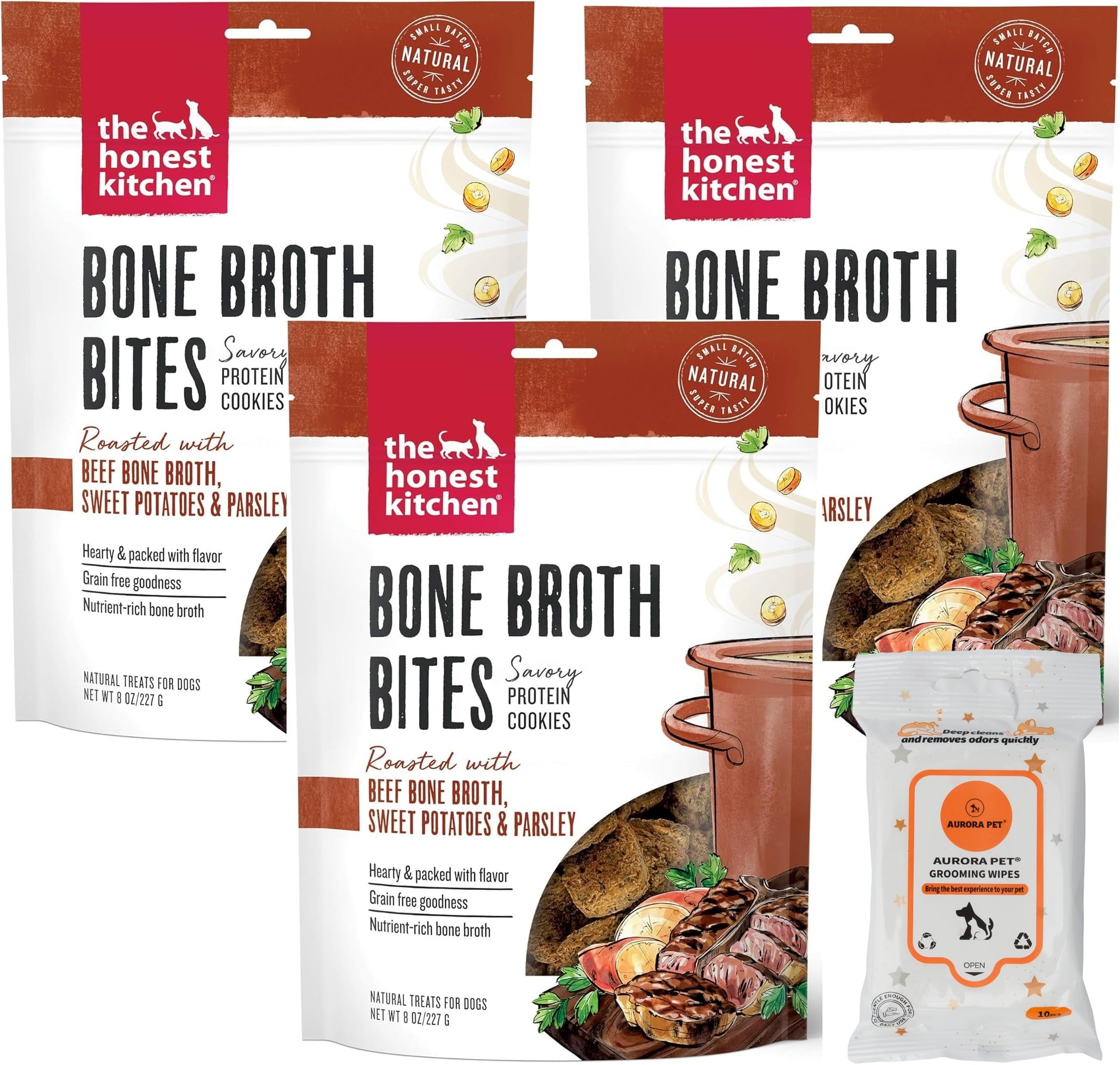 Aurora Pet Bundle Pack IRF13 (3) Bone Broth Bites, Savory Protein ...