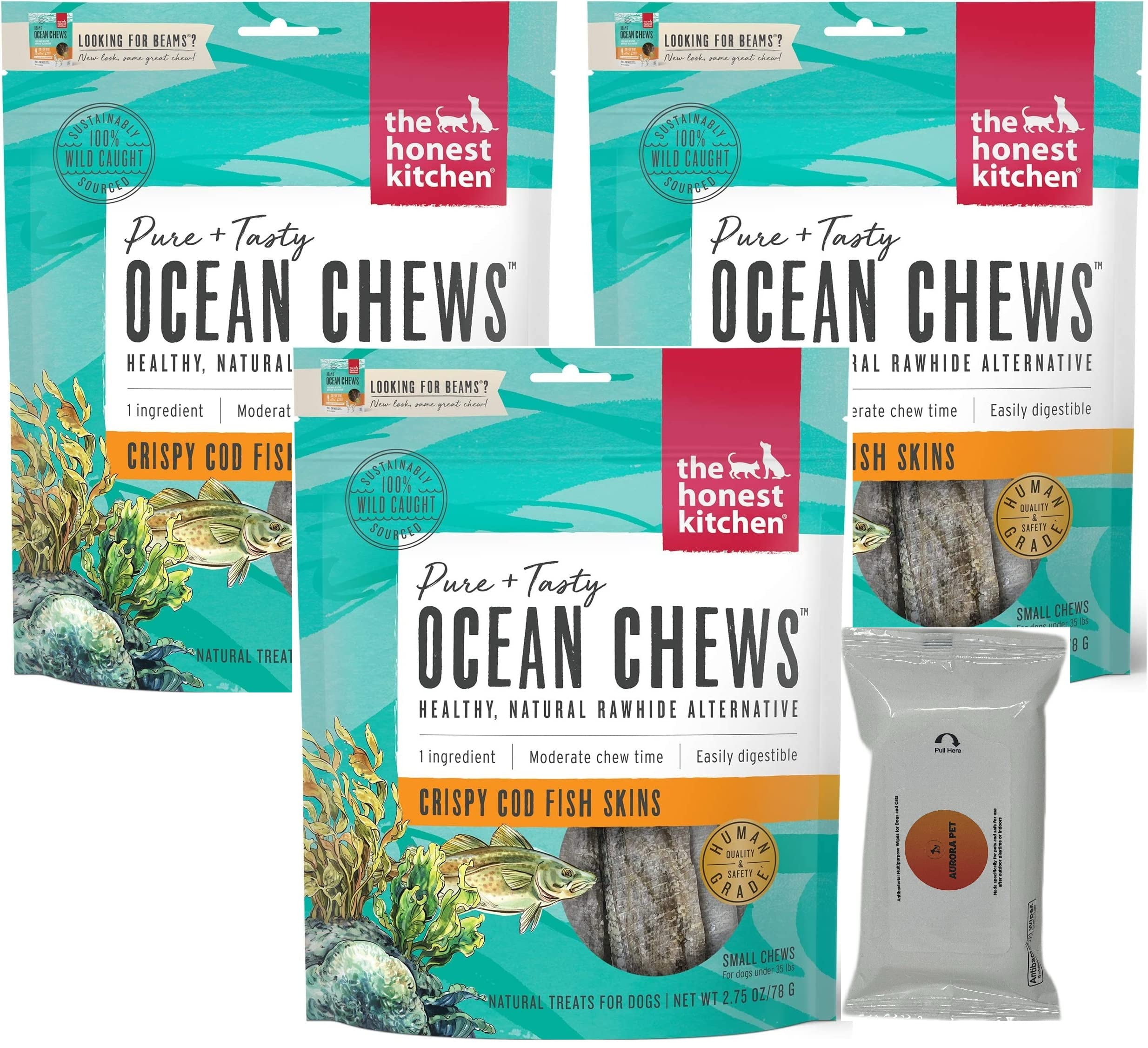 Aurora Pet Bundle Pack TMA2 (3) Ocean Chews Crispy Cod Fish Skins Dog ...