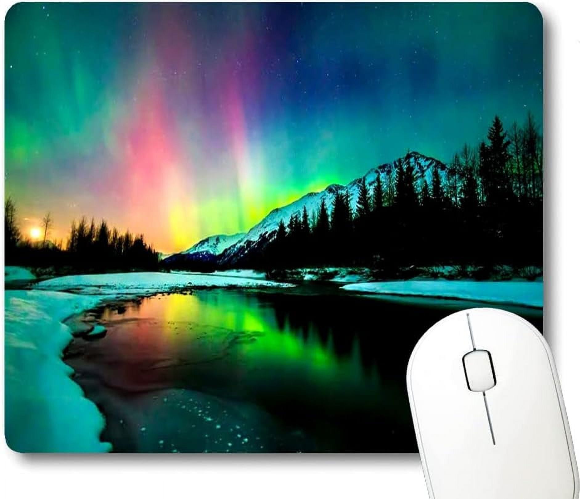 Aurora Scenery Painting Northern Lights Picture Office Decor Mouse Pad, Aurora Borealis Snow ...