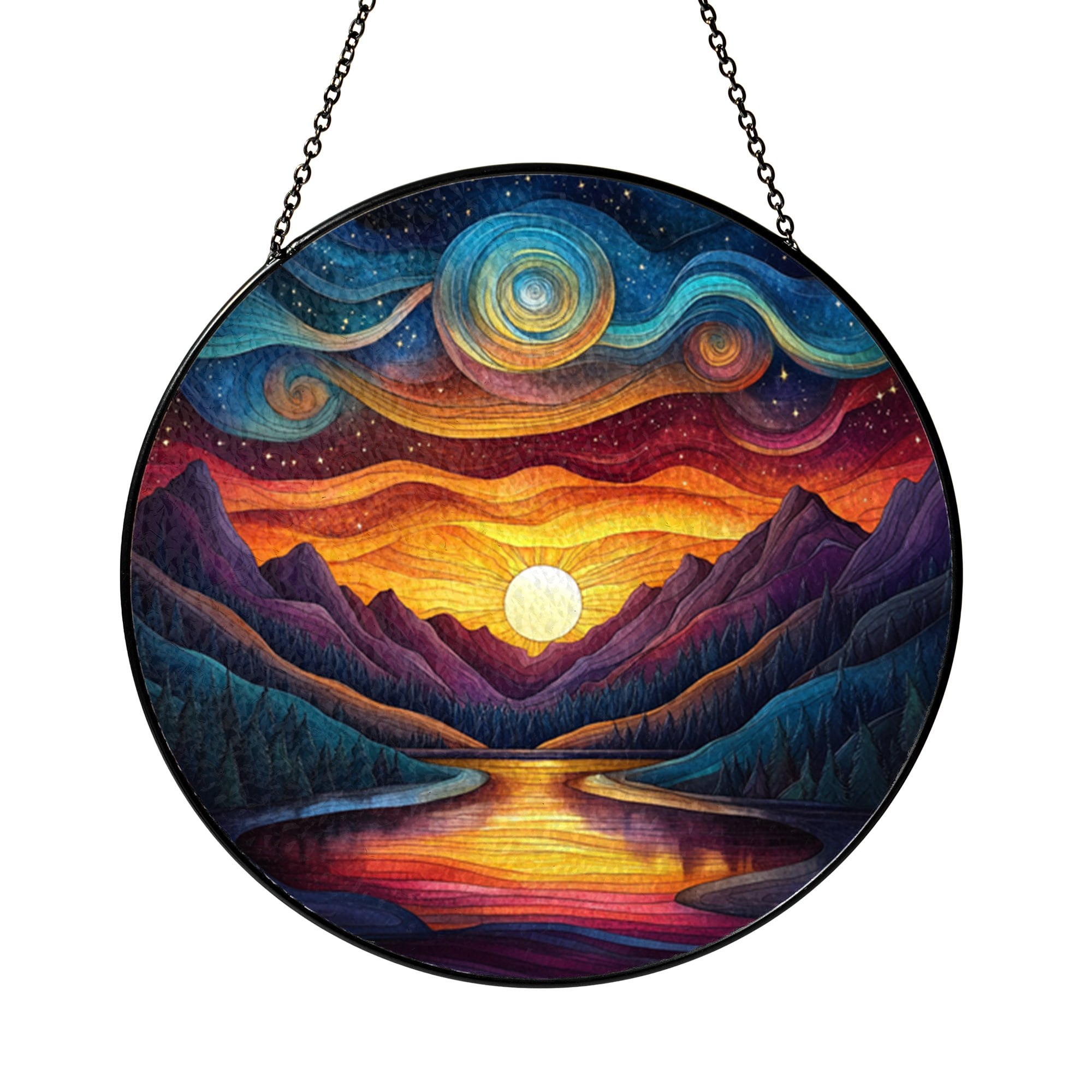 Aurora Sky Glass Suncatcher Window Hanging, Celestial Light Catcher ...