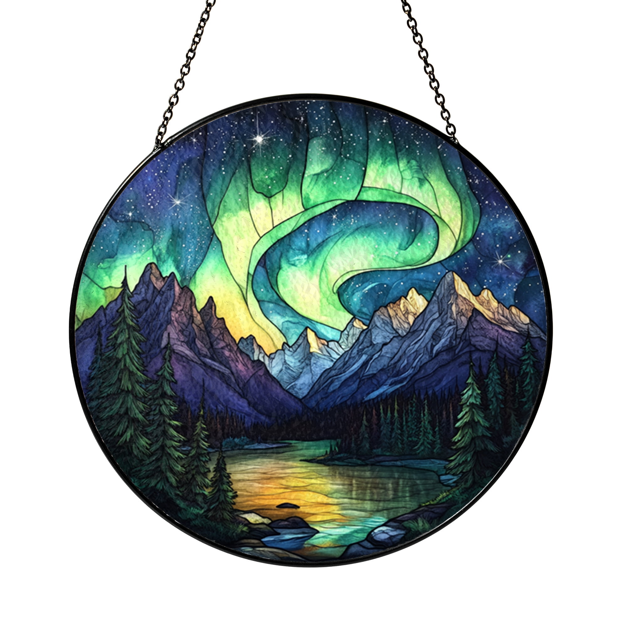 Aurora Sky Stained Glass Style Suncatcher, Fantasy Northern Lights ...