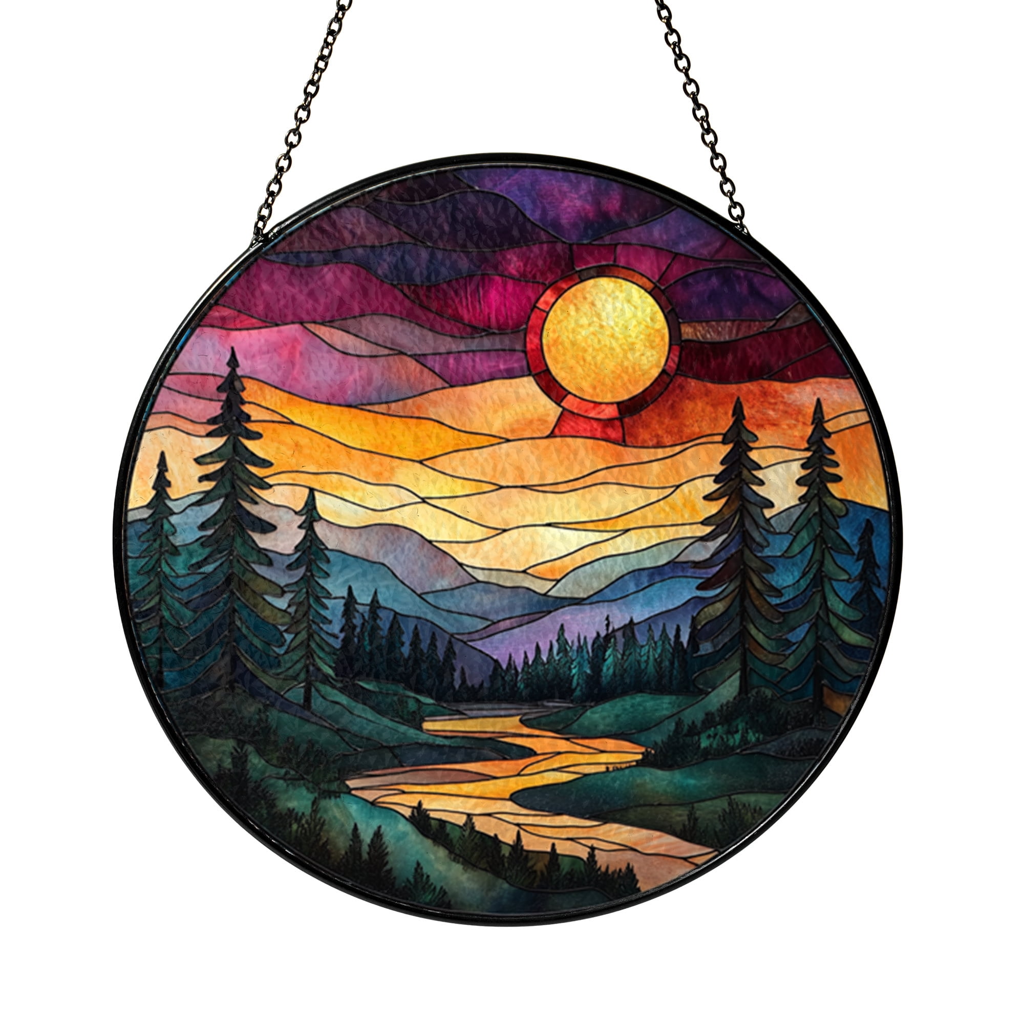 Aurora Sky Stained Glass Style Window Suncatcher, Night Landscape Art ...