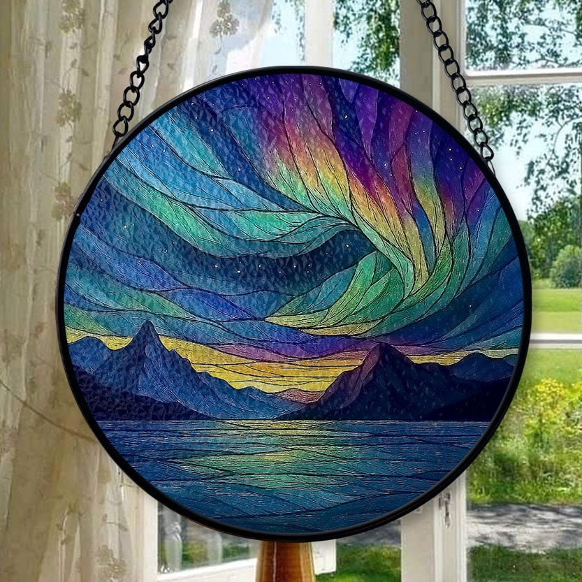 Aurora Stained Glass Suncatcher, Starry Night Window Hanger, Moon Wall ...
