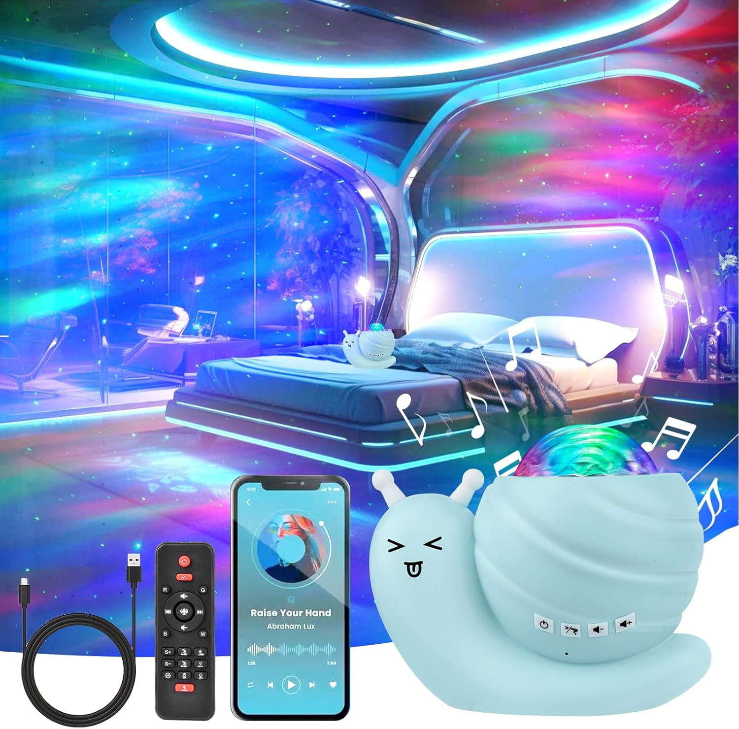 Aurora Star Projector with Bluetooth Music – Cute Snail Design, 15 ...
