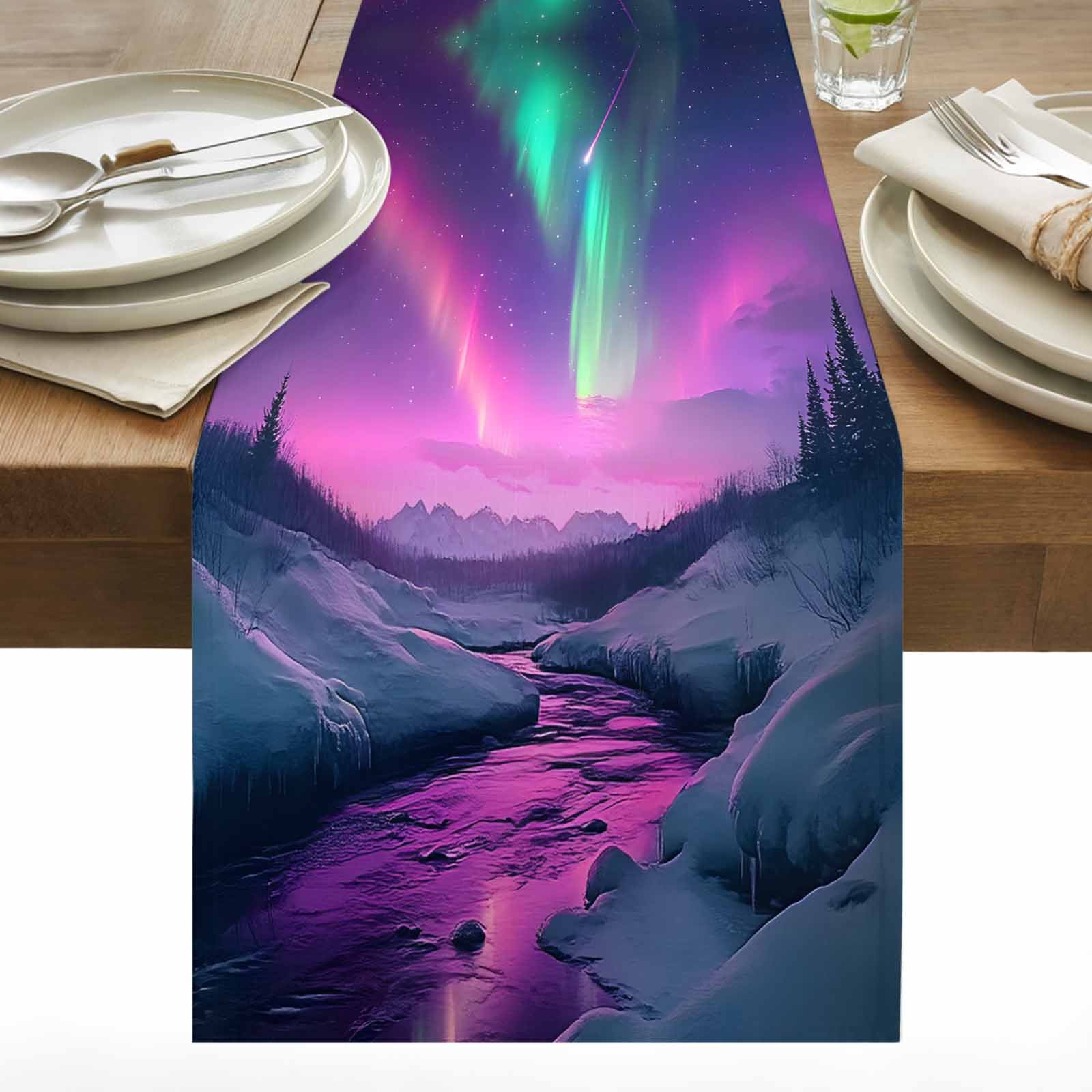 Aurora Table Runner 13x36 inch Arctic Scenery Cotton Linen Dining Table ...