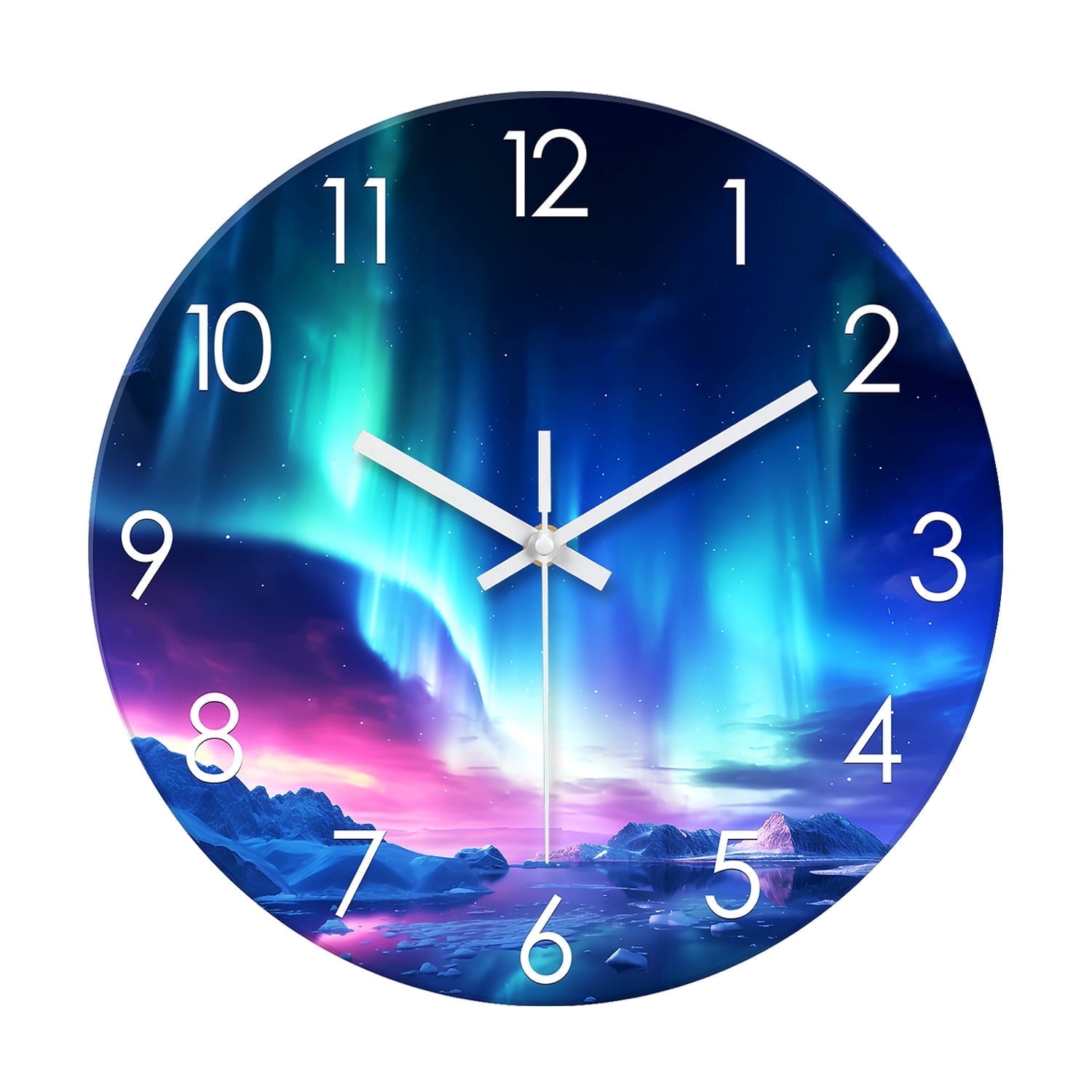 Aurora Turquoise Clocks for Living Room Glass Round Big Wall Clock ...