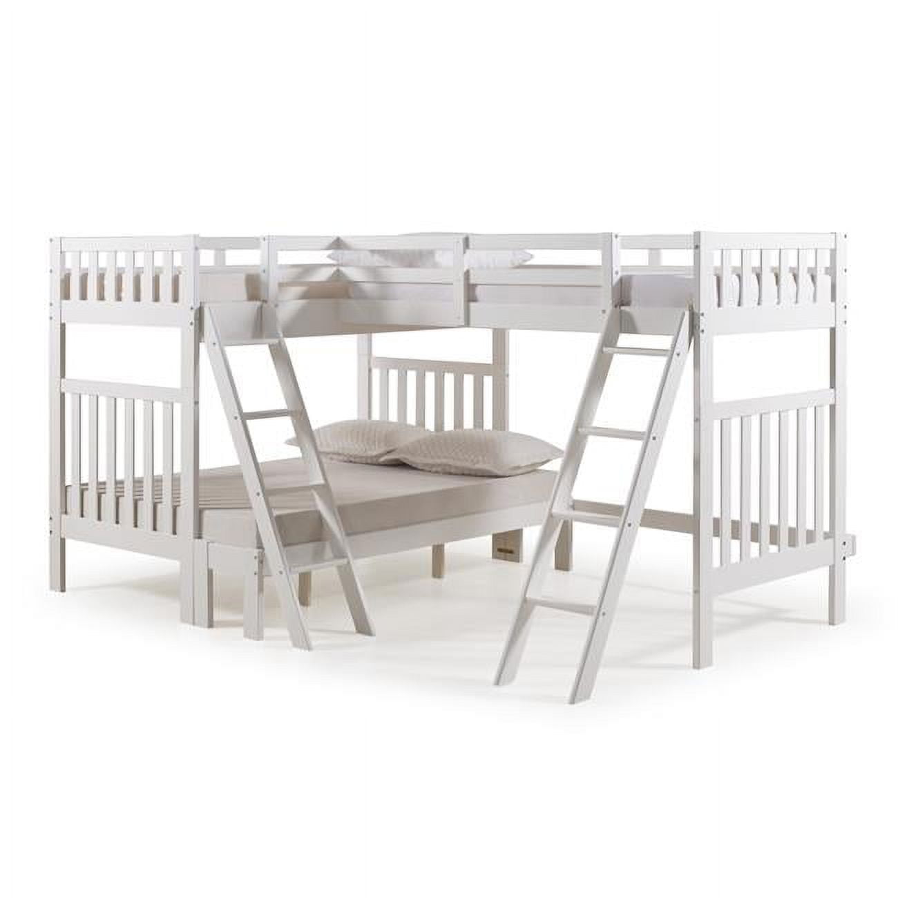 Aurora Twin Over Full Size Wood Bunk Bed with Tri-Bunk Extension, White ...