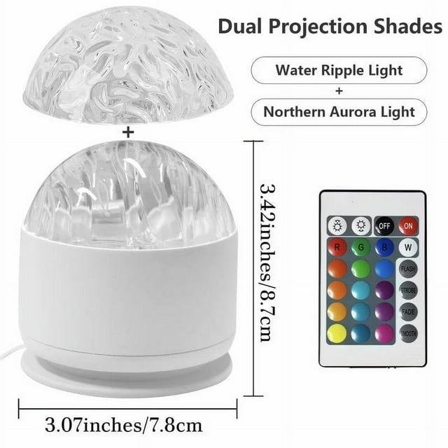 Aurora/Water Ripple/Sky Projector Light, USB Rechargeable 16 Colors LED ...