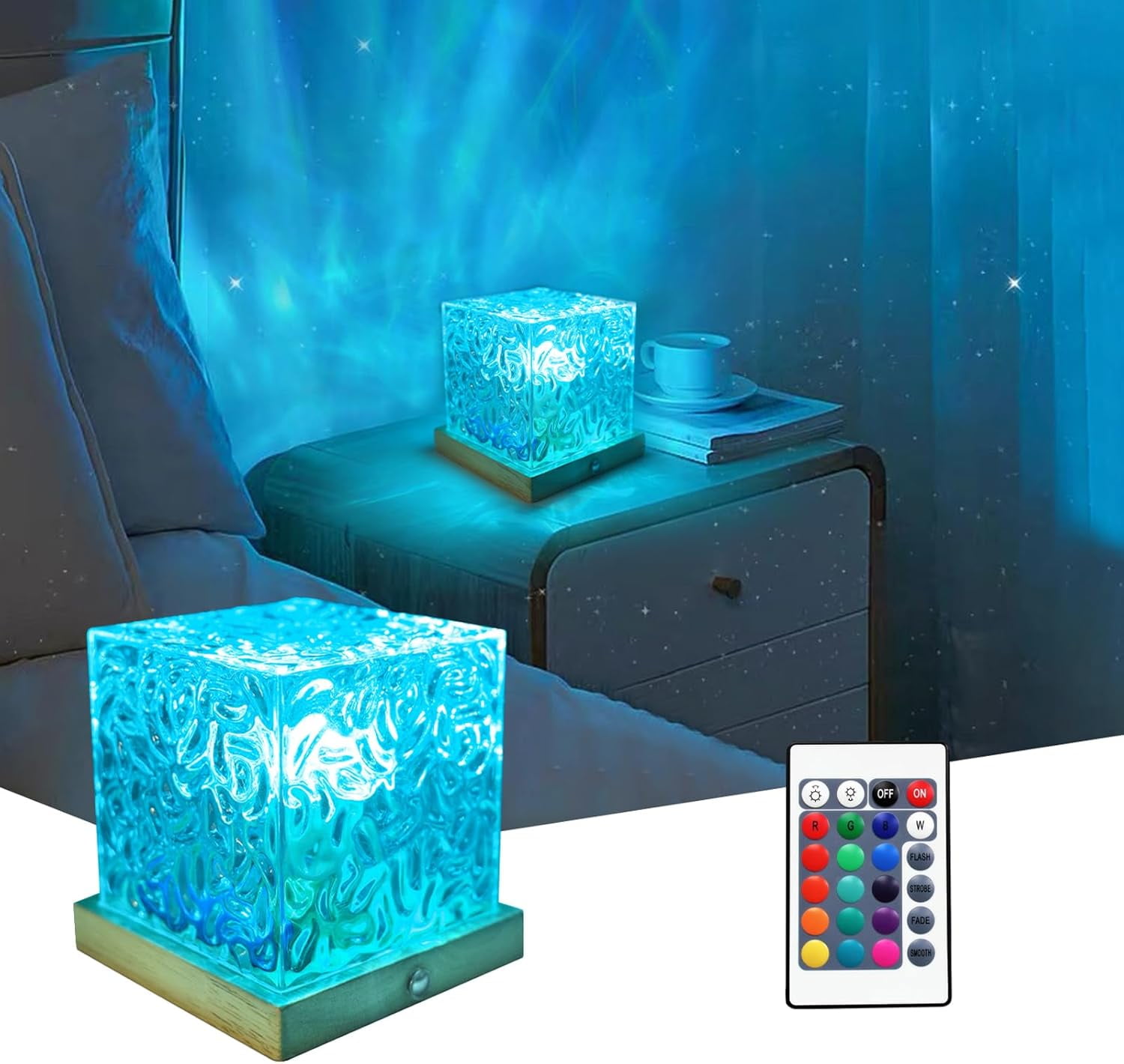 Aurora Wave Projector light, 16-color gradient rotating flame water ...