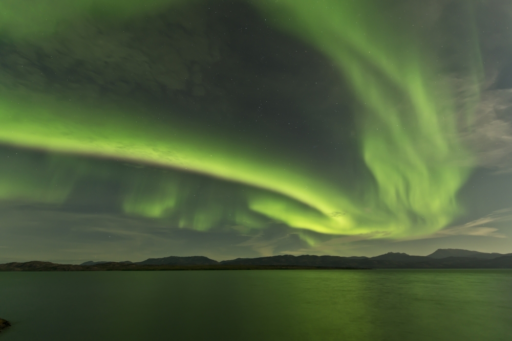 Aurora borealis over Fish Lake, Yukon, Canada Poster Print (34 x 22 ...