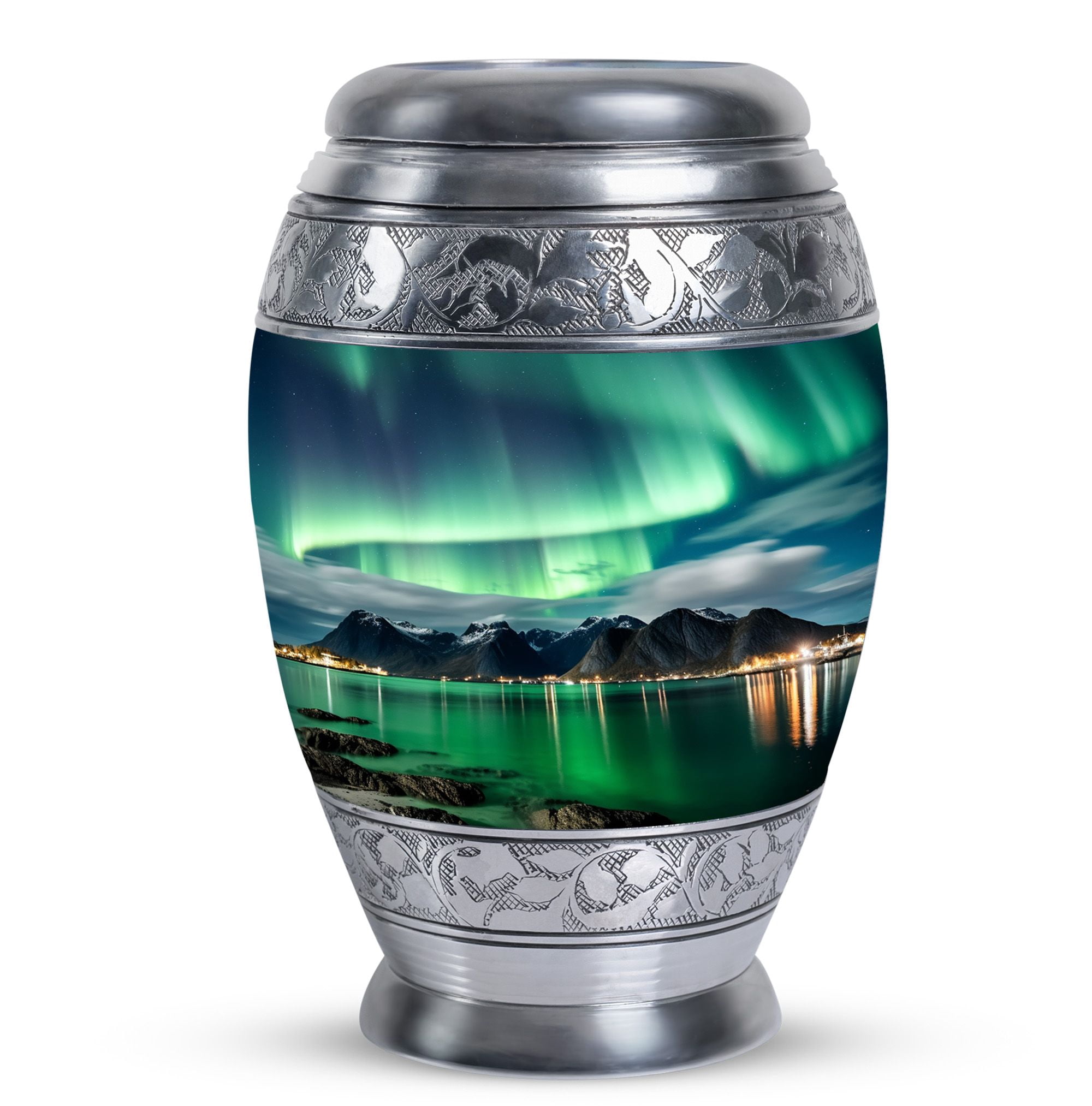 Aurora's Luminous Cascade Above Arctic Village - Miniature Cremation ...