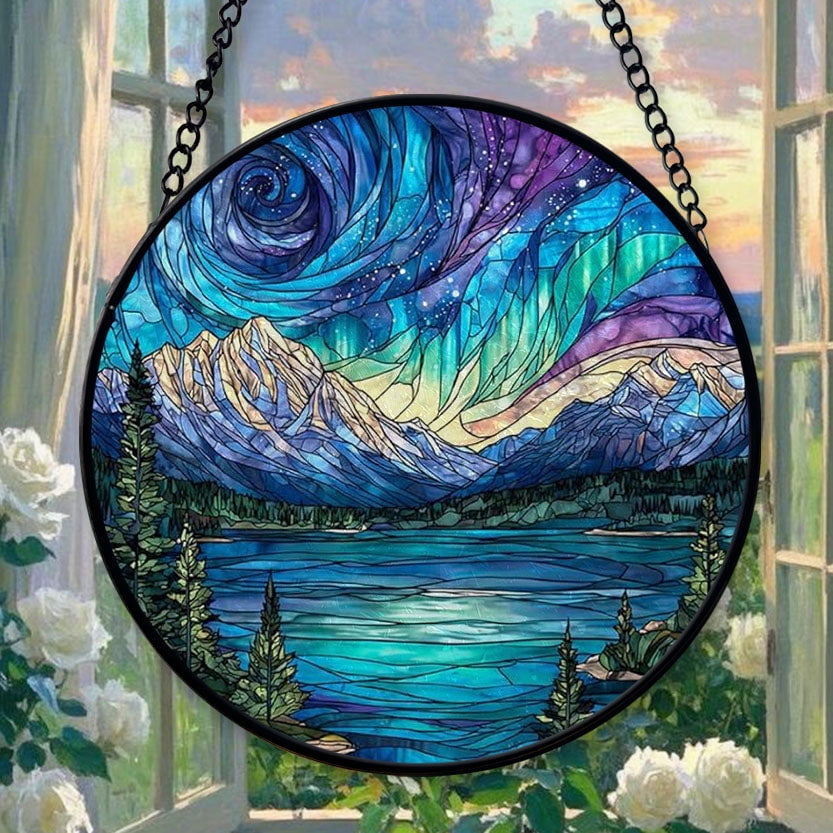 Aurora1 Stained Glass Window Hanging, Christmas Decoration Gift, Mother ...