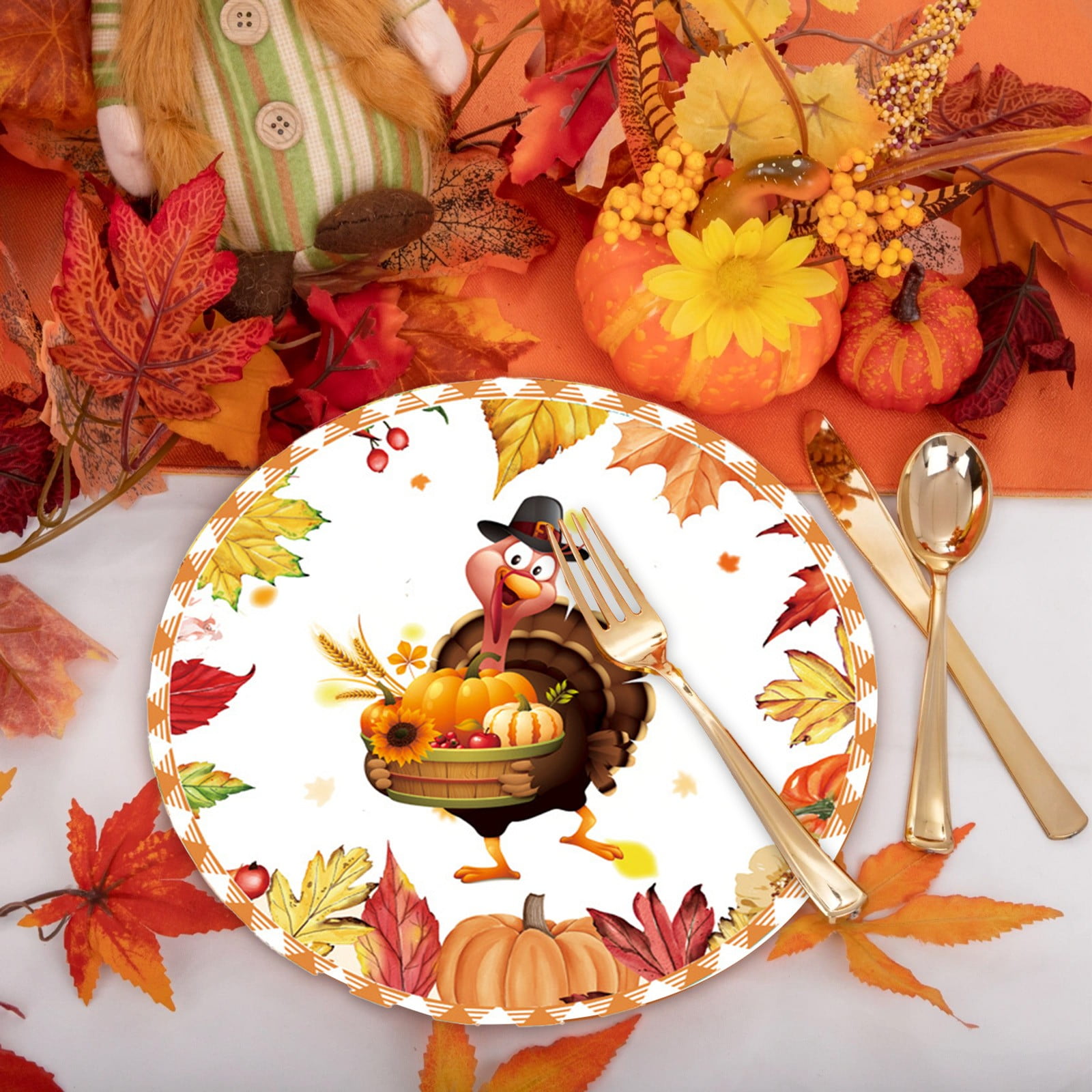 AuroraX 10 Pack Disposable Dinnerware Set,Paper Plates 7 inch Pumpkin ...