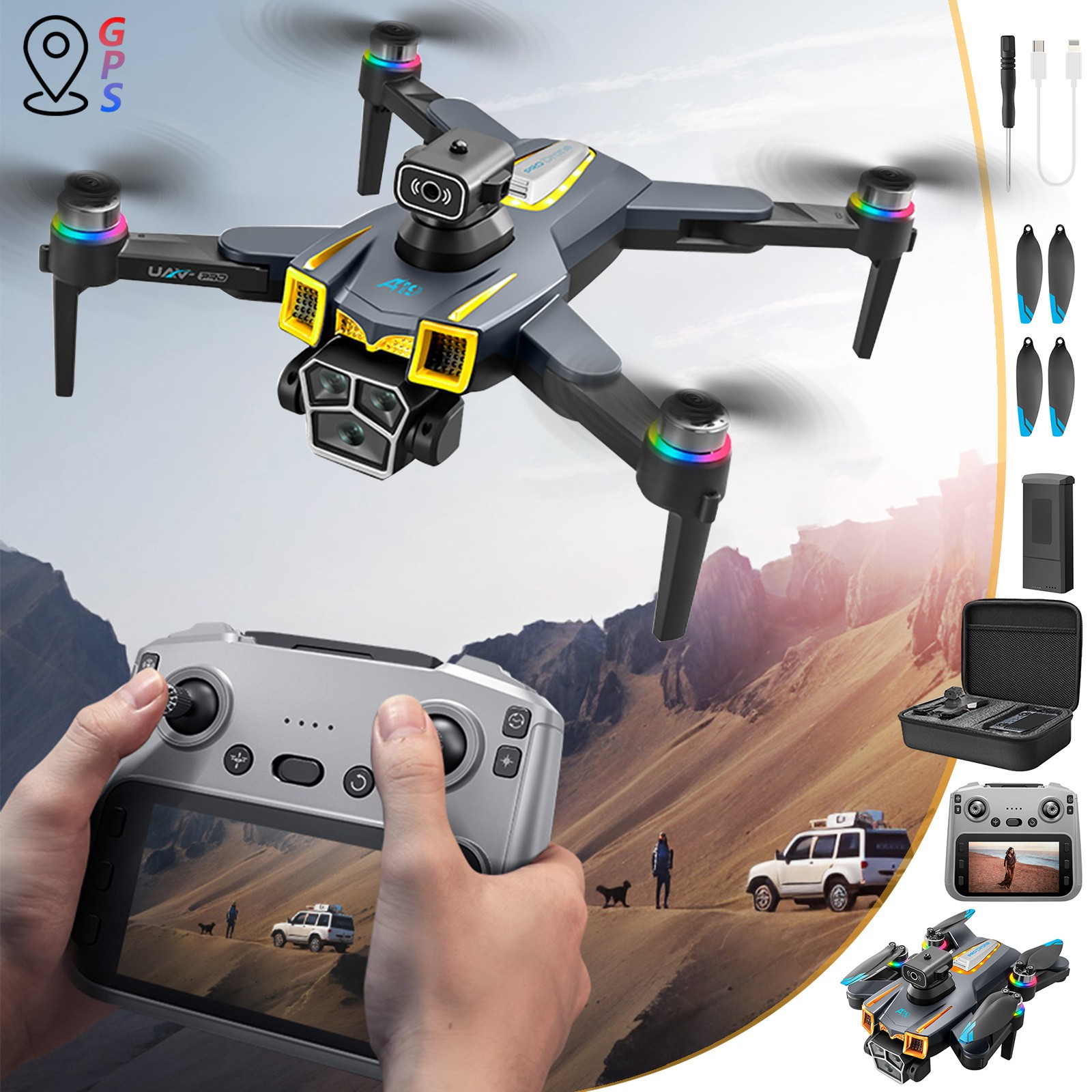 AuroraX 1080p Drone with Gps Wifi and Dual Camera and Screen Built Into ...